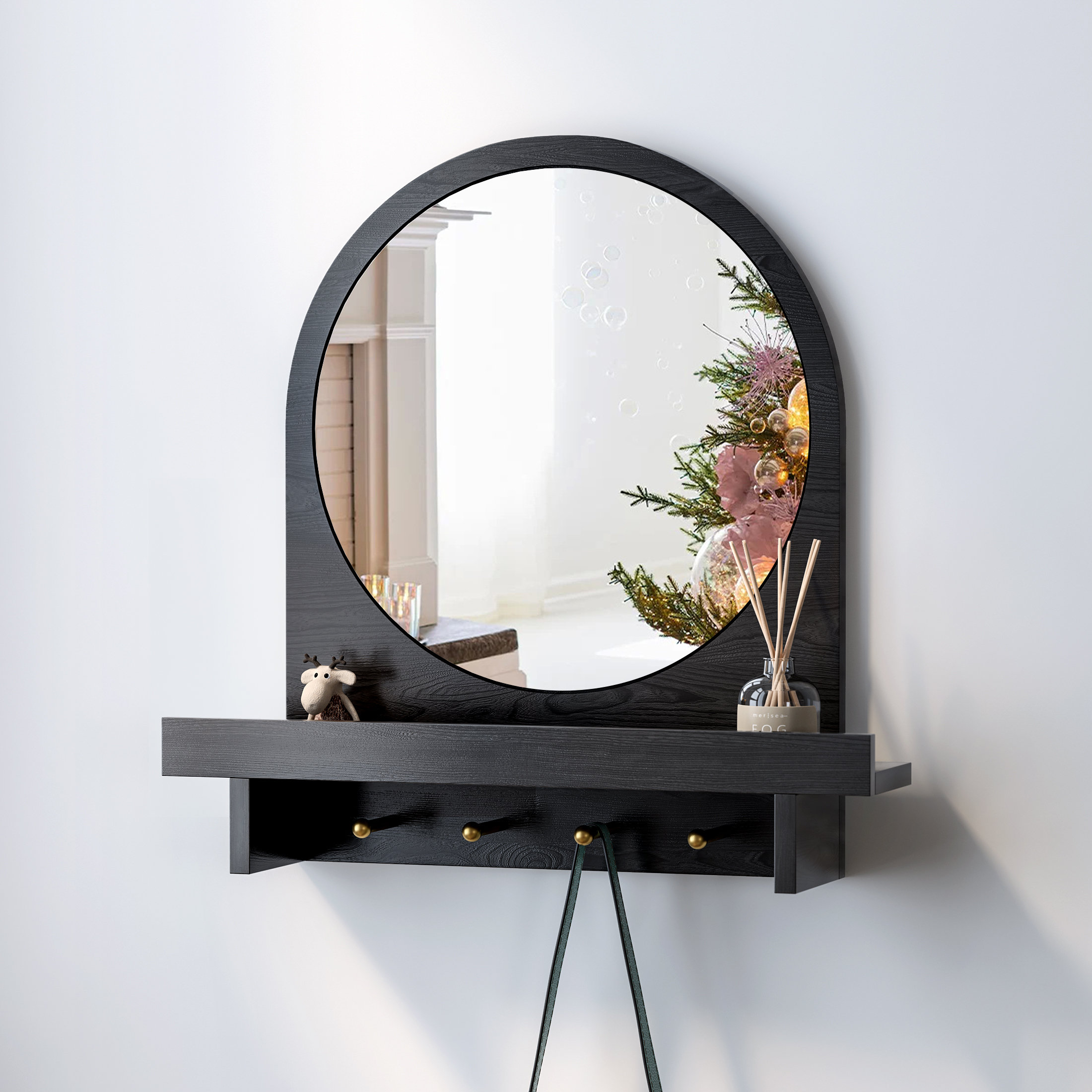 Ebern Designs Flat Wall Mirror With Shelvesand Hooks & Reviews | Wayfair
