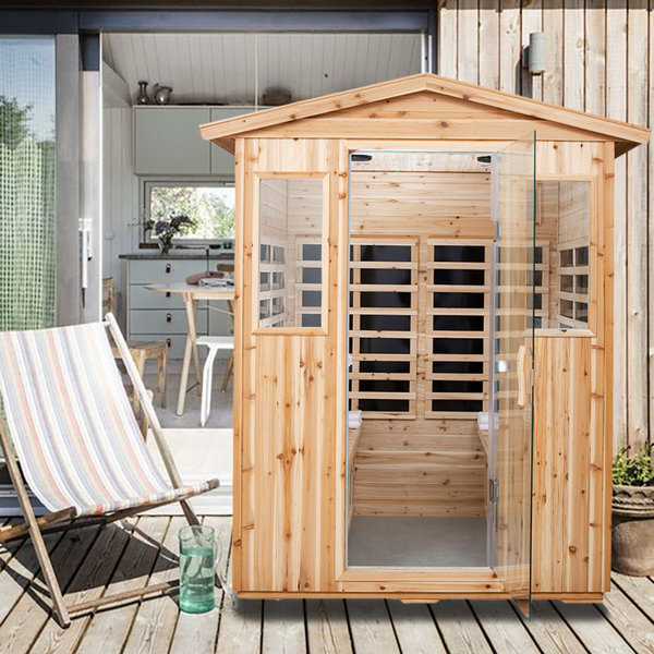 MOLAMOLA 4-Person Fir Wood Far-Infrared Outdoor Sauna Room with Touch ...
