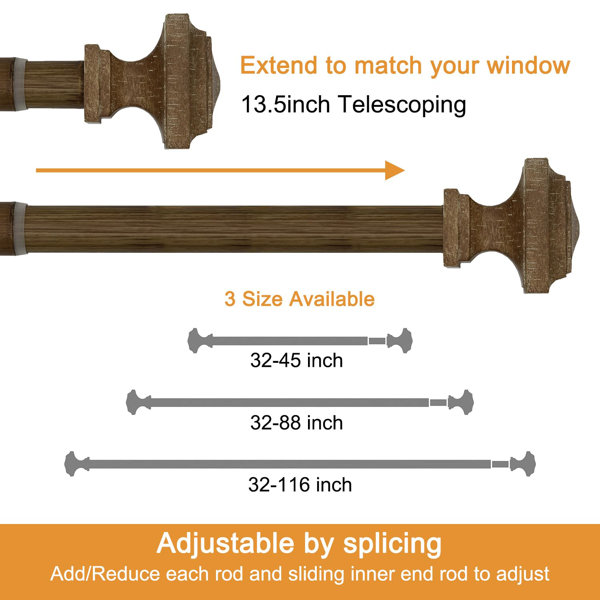 Alcott Hill® Wooden Curtain Rods For Windows Curtain Rod Diameter, Wood ...