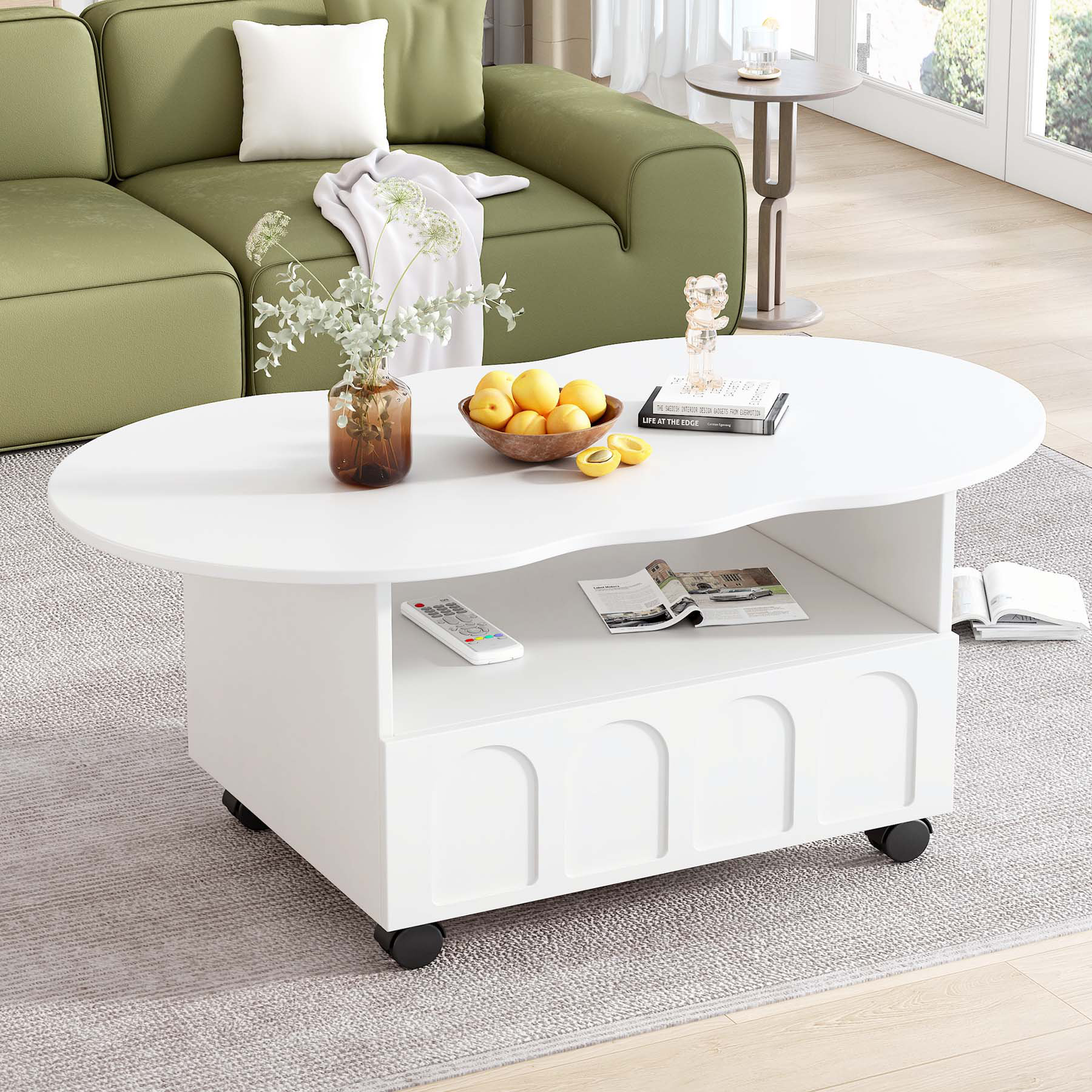 Ebern Designs Versatile Irregular Coffee Table with Drawer and Movable ...