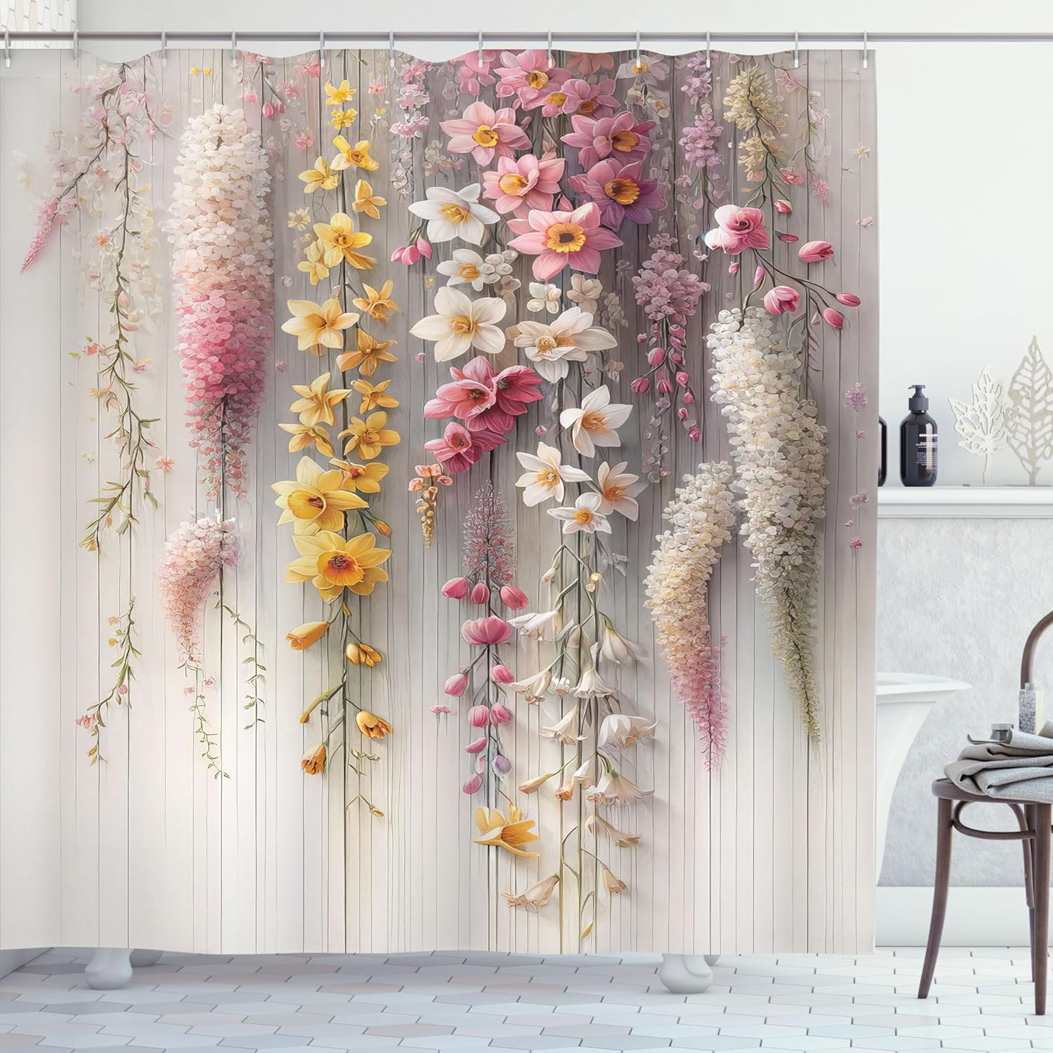 Red Barrel Studio® Spring Shower Curtain, Delicate And Romantic Arrange ...