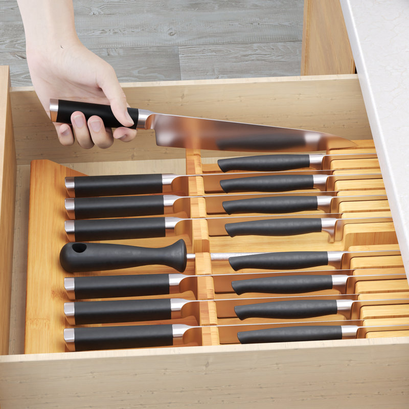 SpaceAid Bamboo Knife Drawer Organizer Insert, Kitchen Knife Holder ...