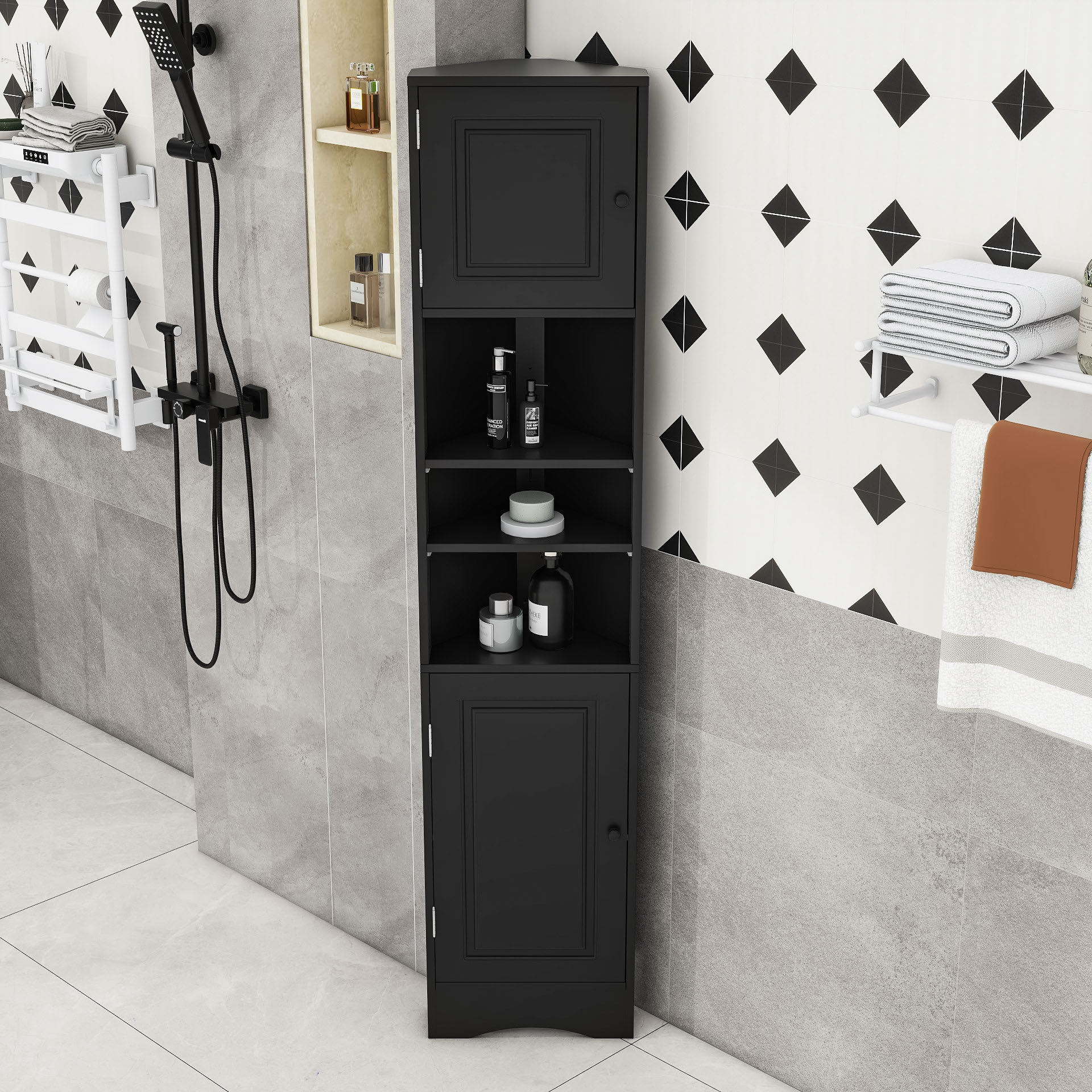 Lark Manor™ Vanbrunt Tall Freestanding Bathroom Corner Cabinet with ...