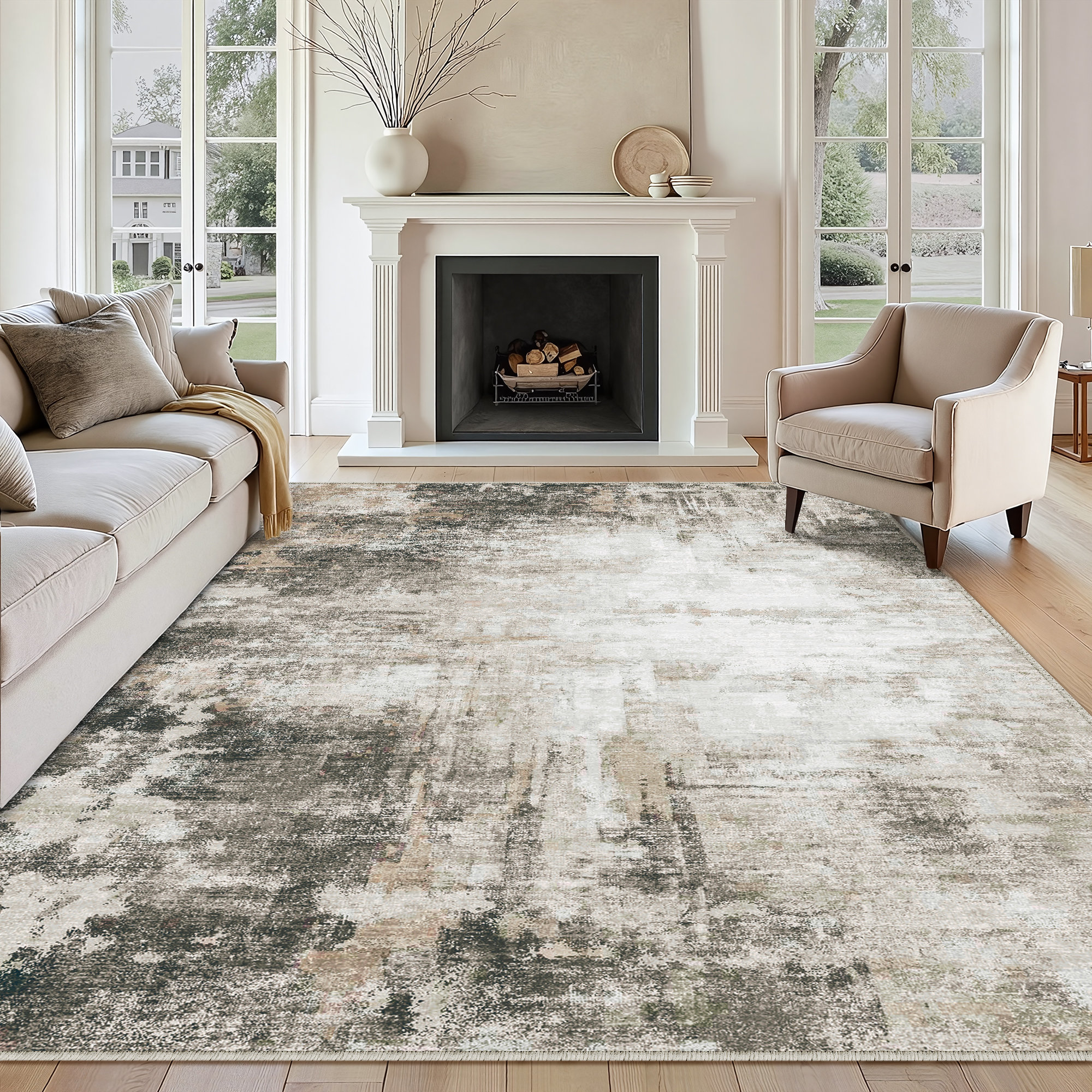 17 Stories Elroy Modern Abstract Machine Washable Area Rug with Non ...