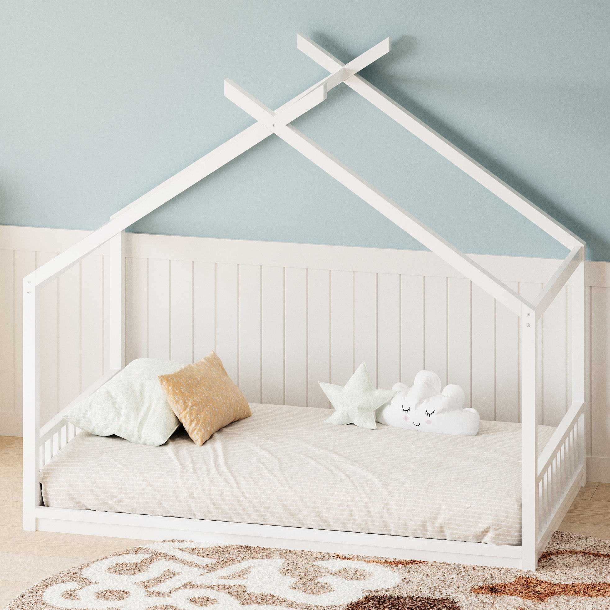 Harper Orchard Full Size Bed In White, House - Shaped Design, Easy ...