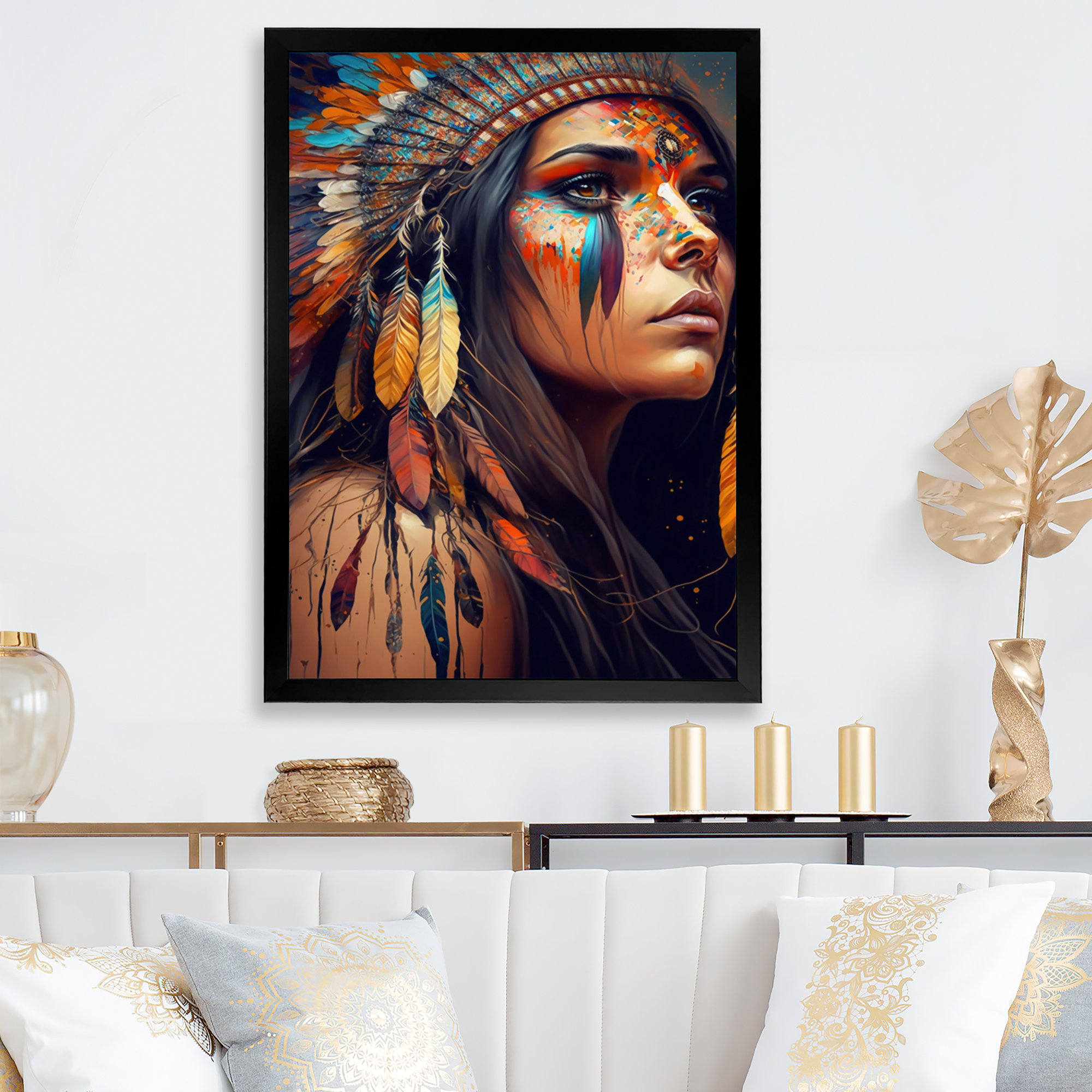 Design Art Colorful Native American Woman V - Graphic Art on Canvas ...