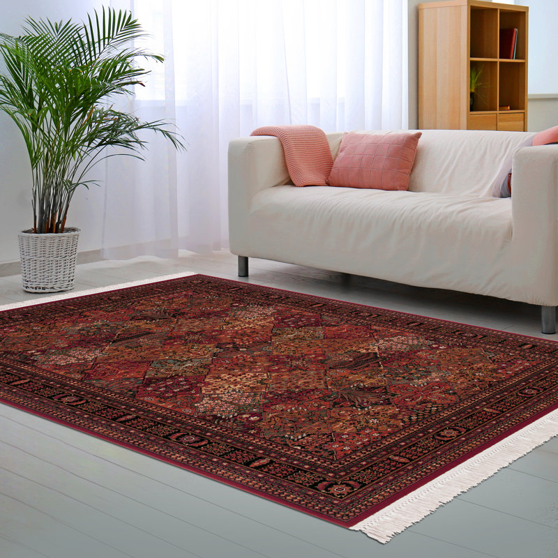 Bungalow Rose Doughman Oriental Floral Antique Red Fringed Wool Area ...