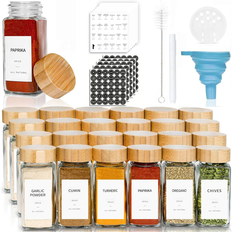 Mint Pantry® 24pcs 4oz Glass Spice Jars with Bamboo Lids Spices and ...