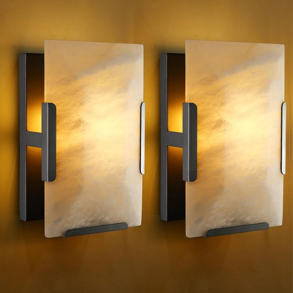 Ebern Designs Awuna Luxury Rectangle Natural Alabaster Flush Mounted ...