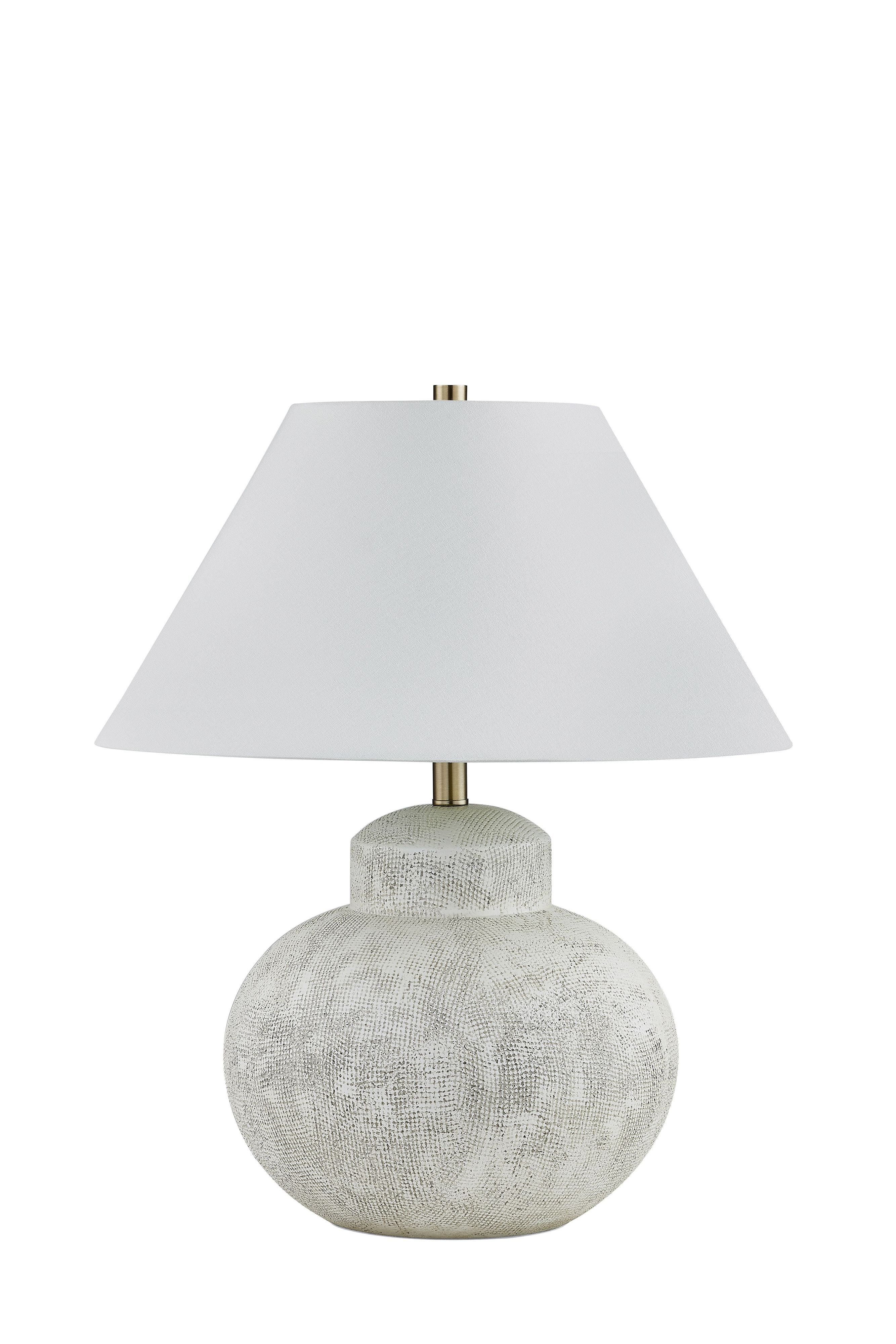 Forty West Temple 23" Resin Table Lamp with Fabric Shade, White/Gray ...