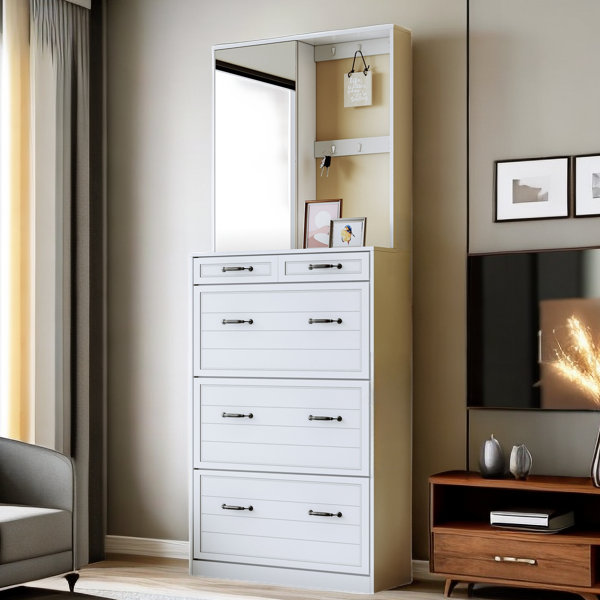 Latitude Run® Nittany Hall Tree with Mirror Cabinet and 3 Flip Shoe ...
