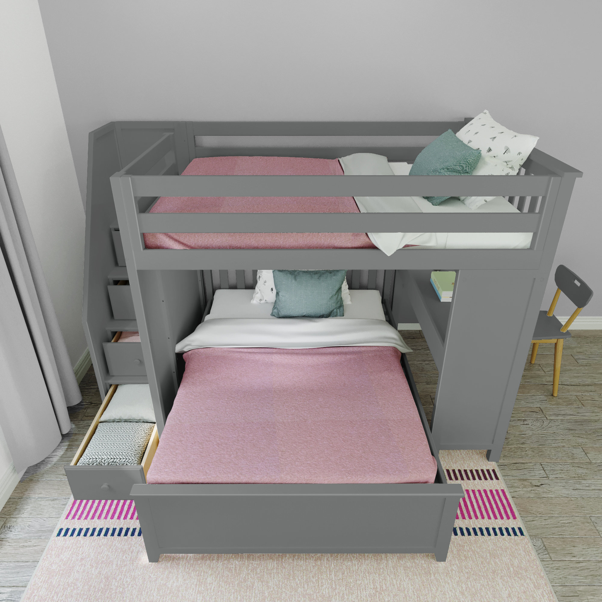 Viv + Rae Haner Full Over Full 4 Drawer Solid Wood L-Shaped Bunk Beds ...