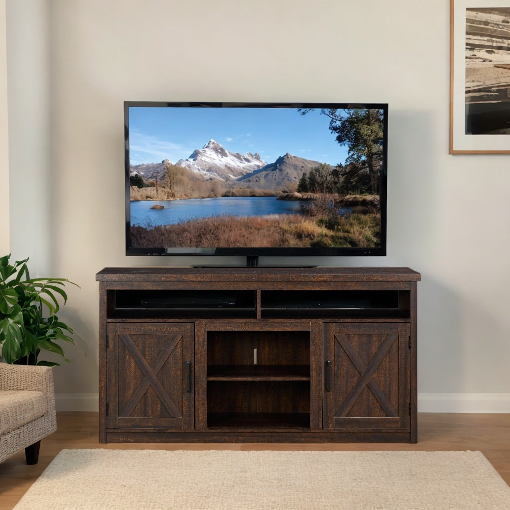 Gracie Oaks TV Media Rack With Two Farmhouse Barn Doors Holds Up To 65 ...