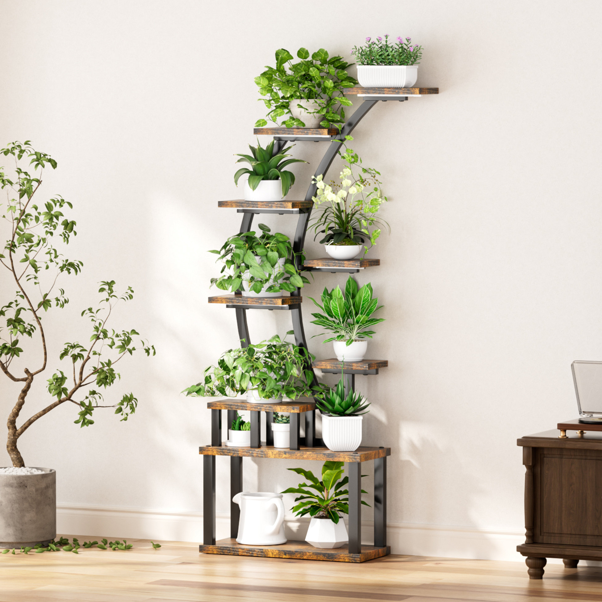 George Oliver Plant Stand Indoor 9-Tiered , 63.6" Tall Plant Stand With ...