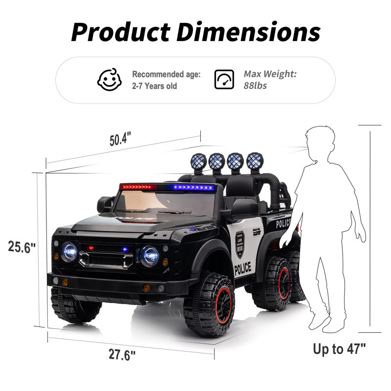 Outfunny 24V 4WD Ride on Police Car, Kids Ride on Toy Truck with Remote ...