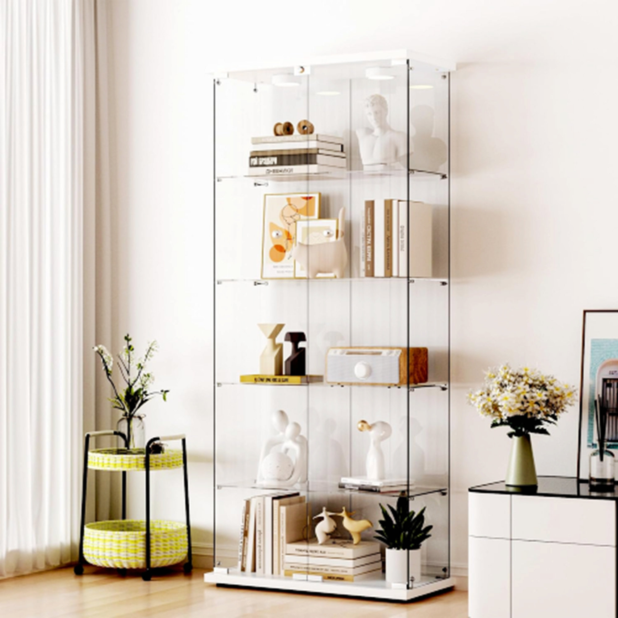 Brayden Studio® Bookcase, Glass Display Cabinet With 12-Color LED Push ...