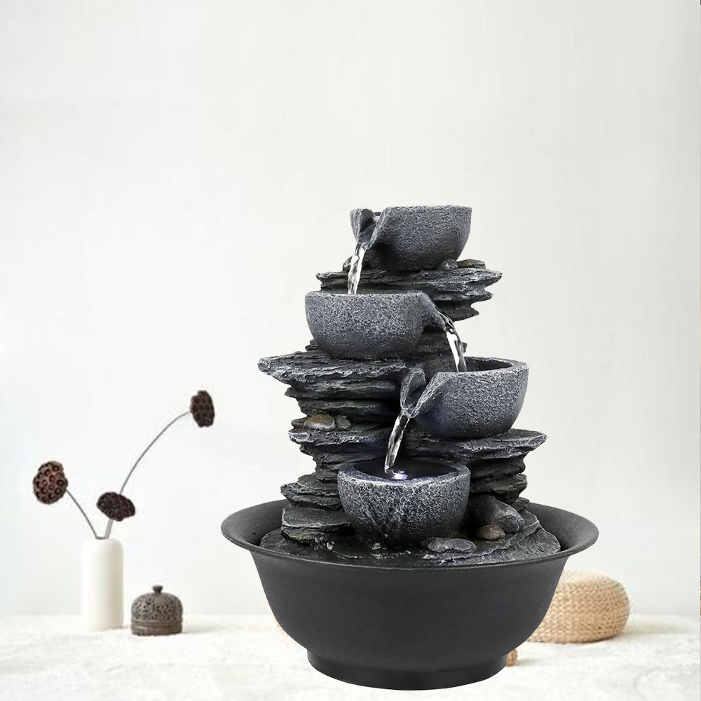 Williston Forge 4-Tier Indoor Tabletop Waterfall Fountain With LED ...