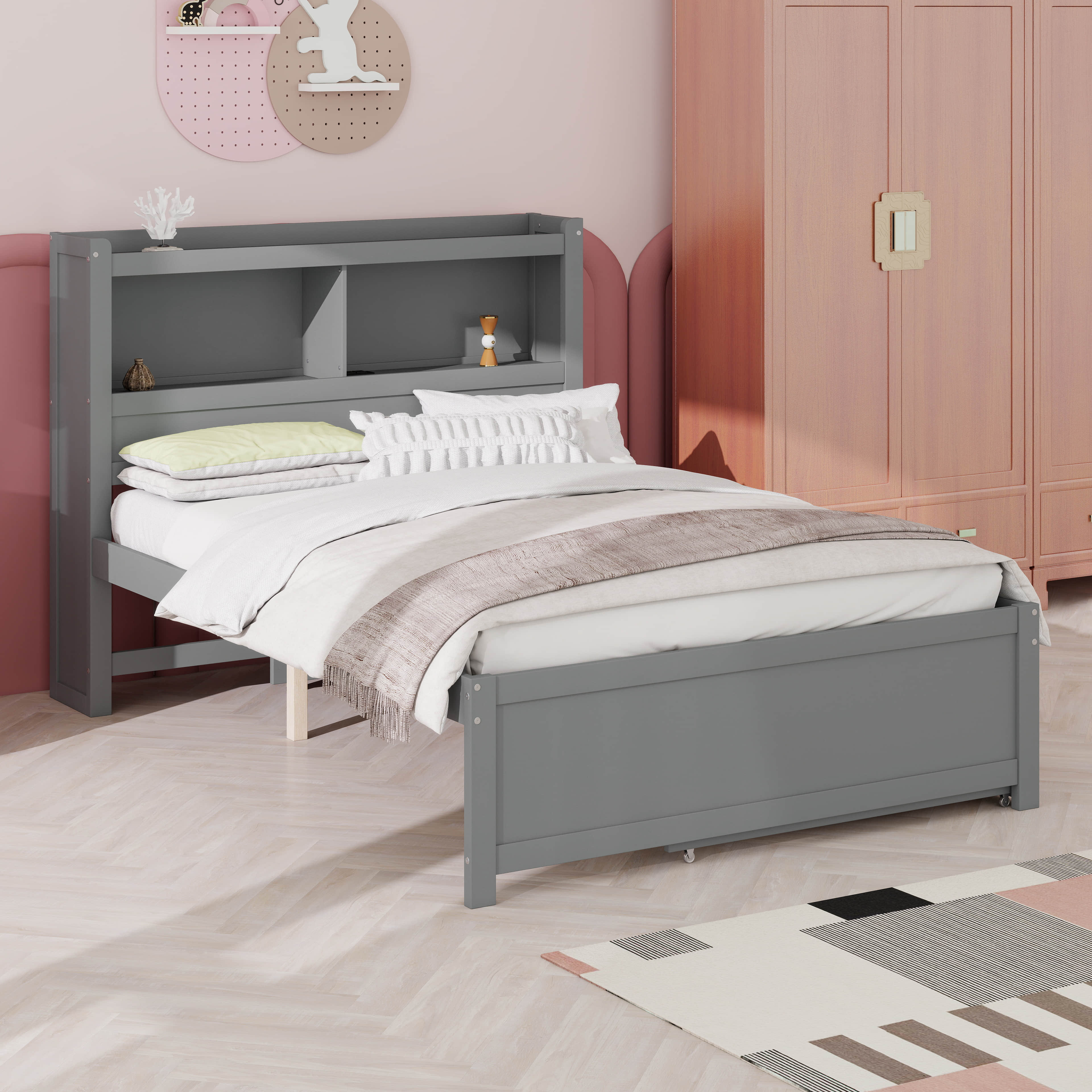 Latitude Run® Platform Bed With Trundle, Drawers And Bookcase Headboard ...