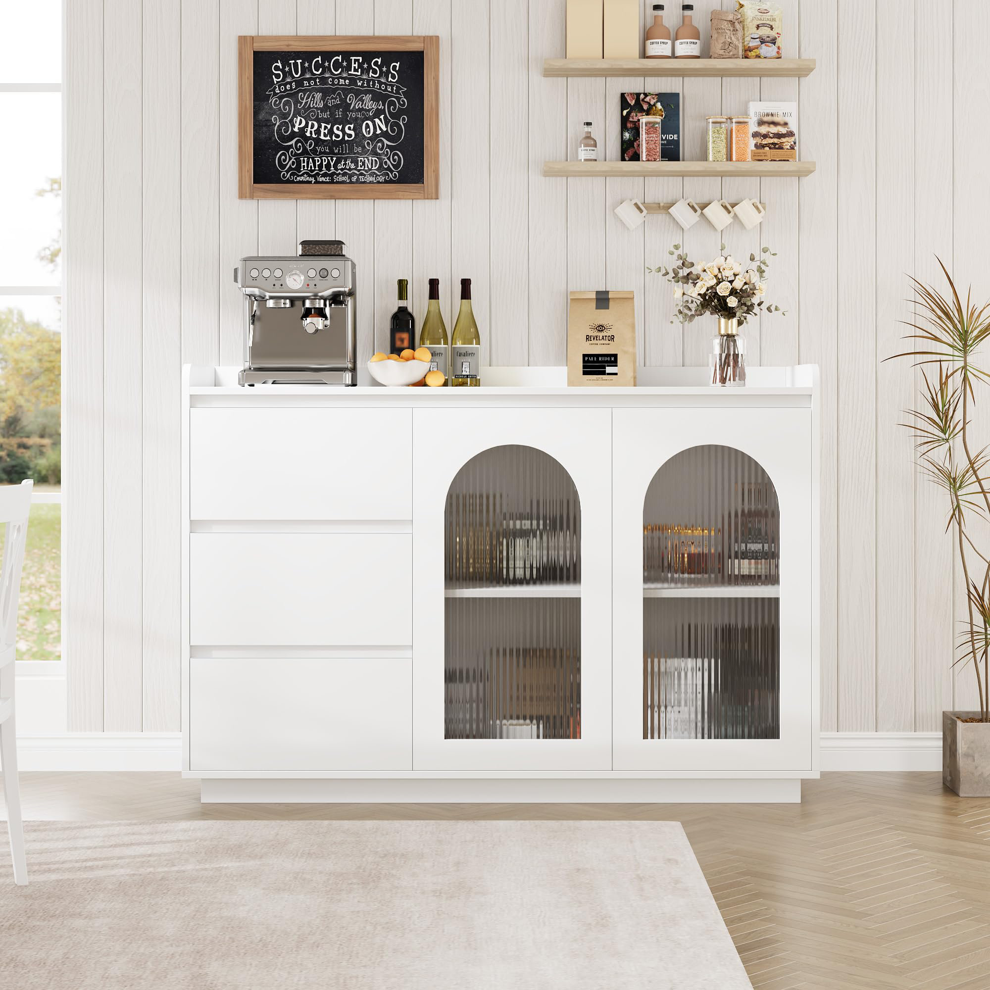 Latitude Run® Modern 48" Sideboard Buffet Cabinet with Fluted Glass ...