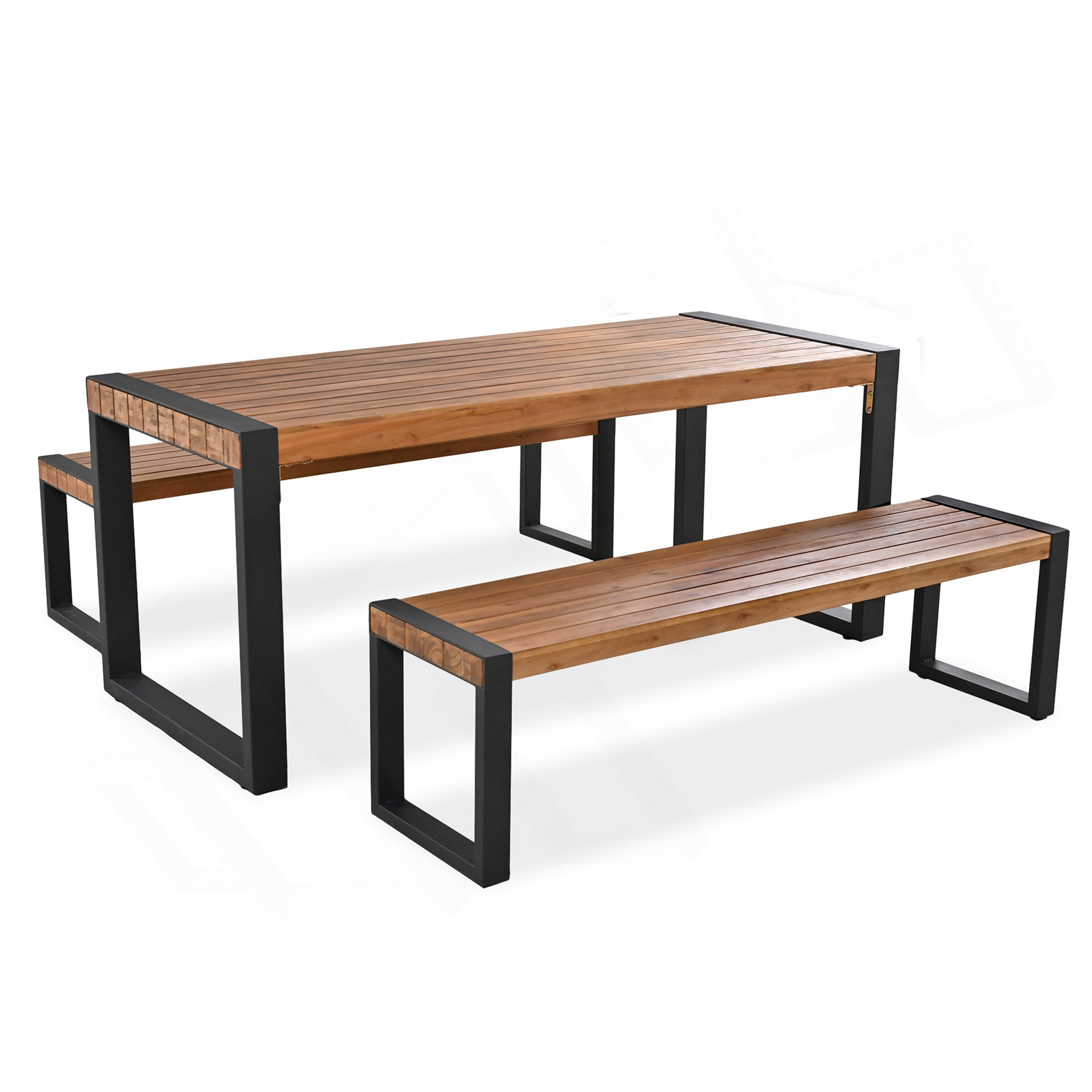 17 Stories GO 3-Pieces Outdoor Dining Table With 2 Benches, Patio ...