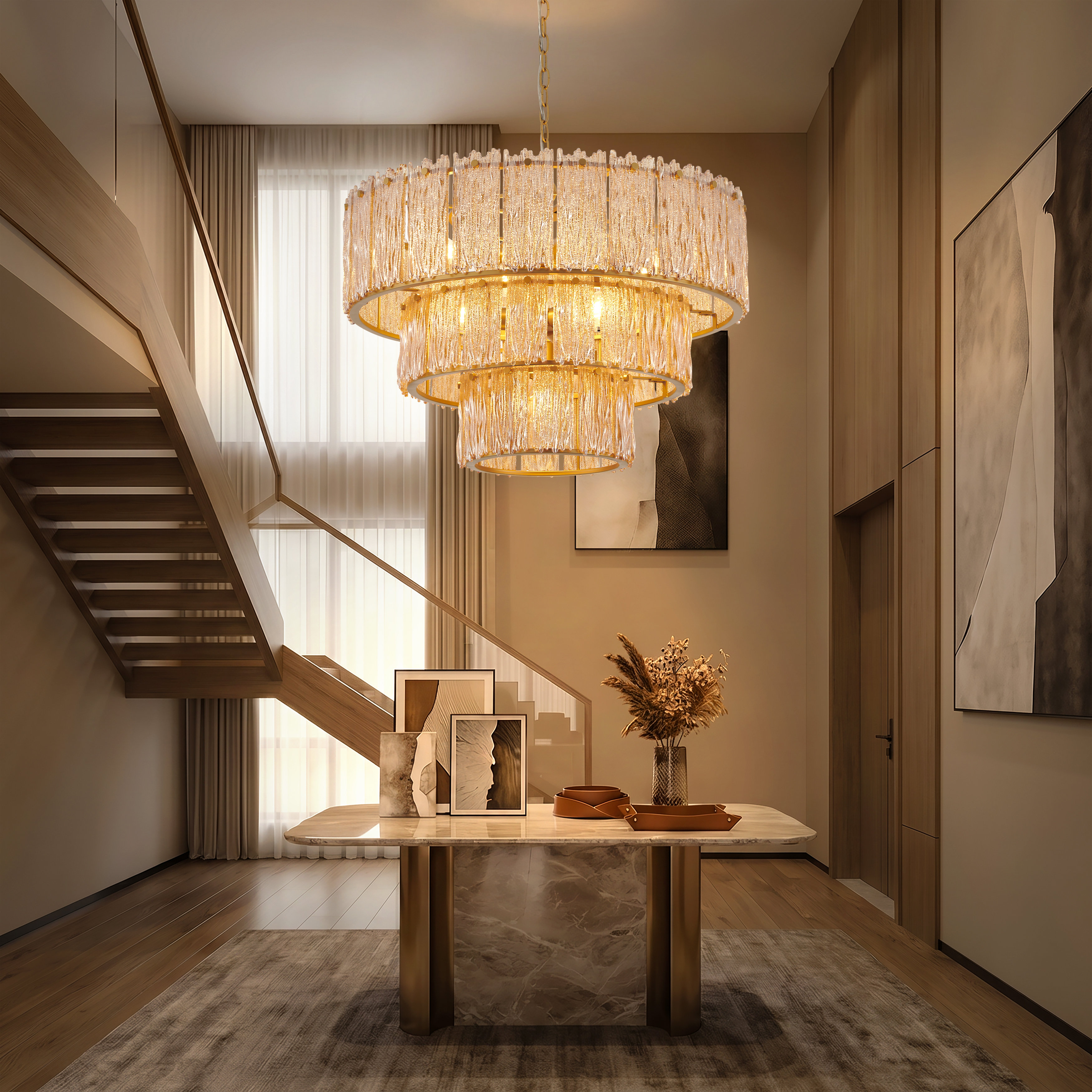 Mercer41 8-light 3 Tiered Amber Textured Glass Chandelier | Wayfair