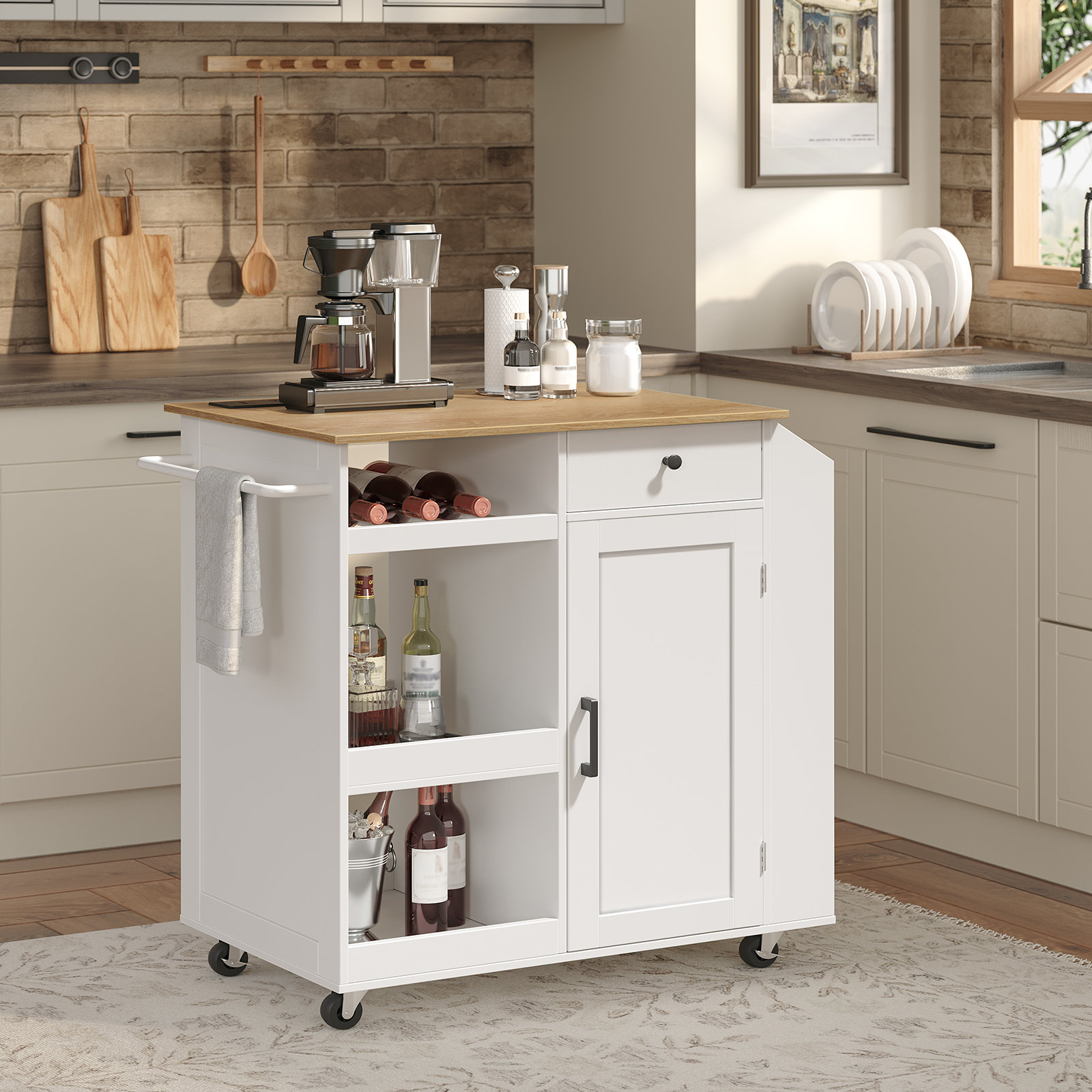 Gracie Oaks Jamilett Rolling Kitchen Storage Island with Power Outlet ...