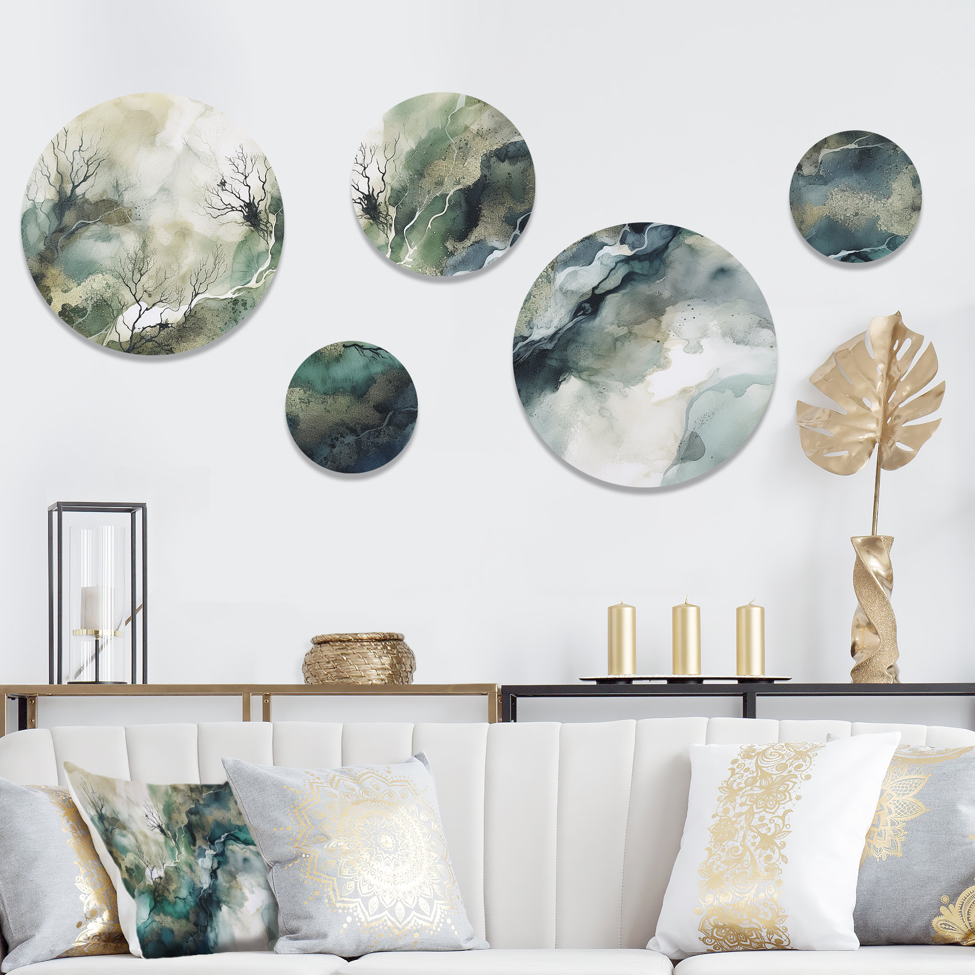 Design Art Green Blue Marbled Dreamscape I - Modern Geometric Metal ...