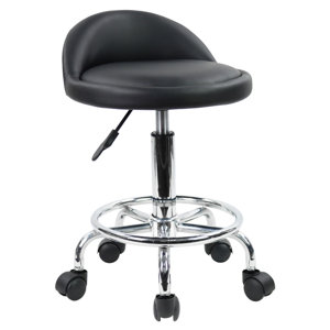 Inbox Zero PU Leather Round Rolling Height Adjustable Lab Stool with ...