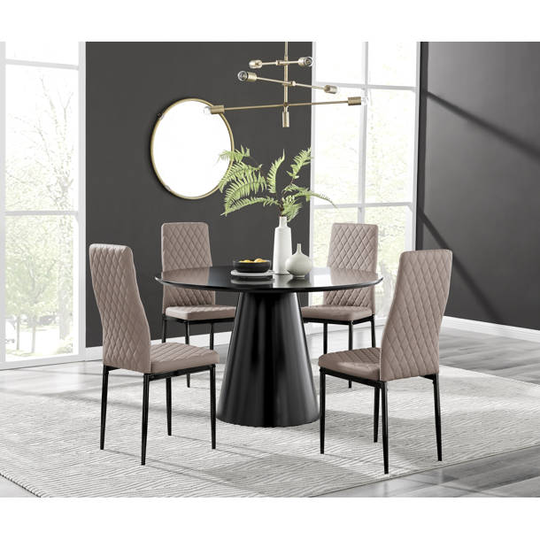 East Urban Home Edward Statement Marble Effect Pedestal Dining Table ...