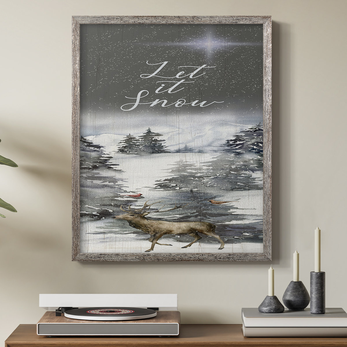 Union Rustic Let It Snow Framed Print - Solid Wood | Wayfair