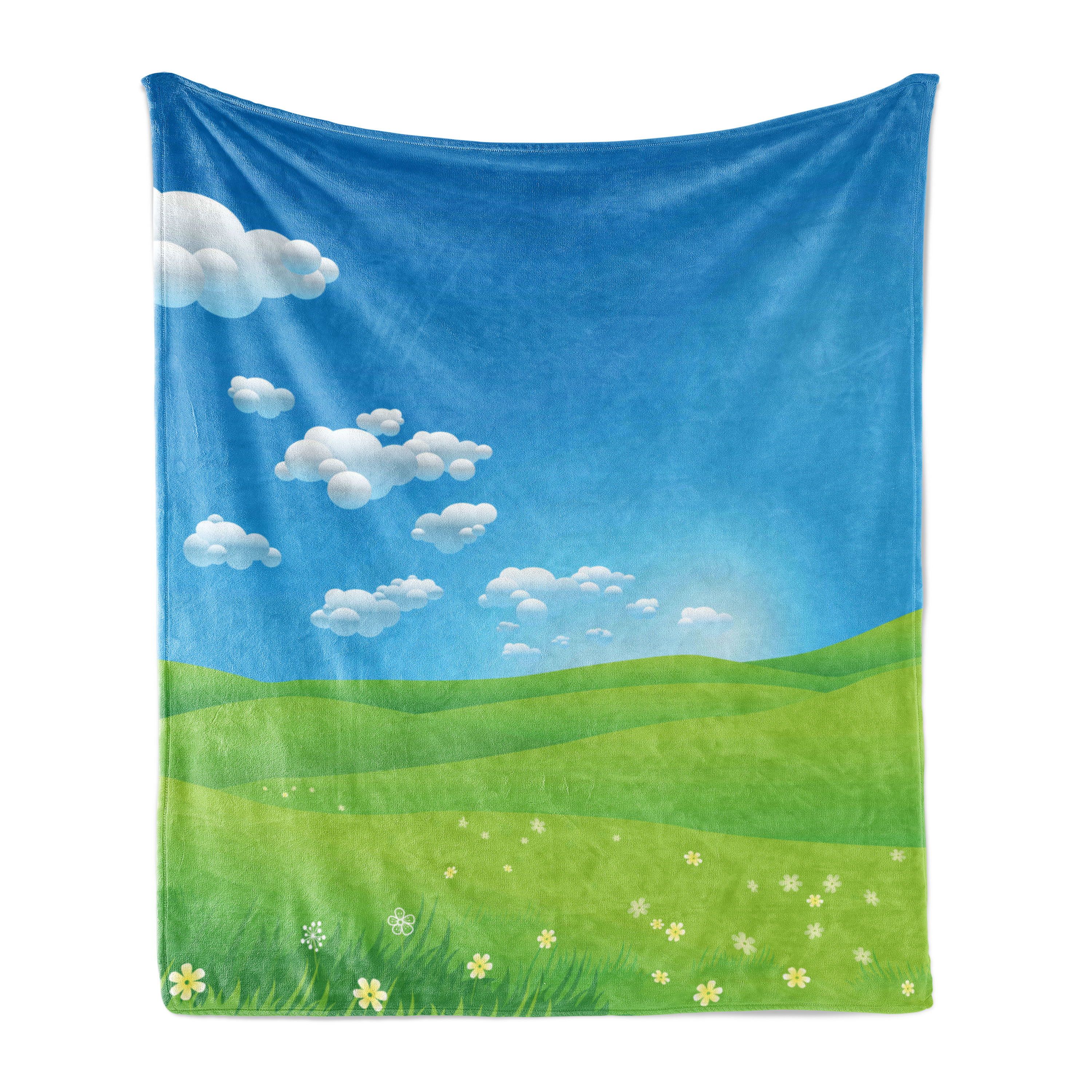 Ambesonne Landscape Fleece Throw Blanket Cartoon Valley Scene Blue ...