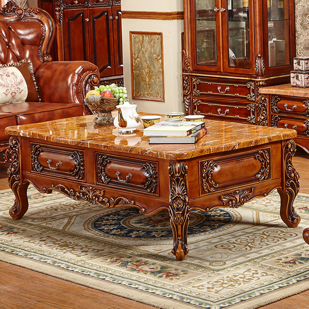 Bkoksety European Vintage Carved Marble Coffee Table - Wayfair Canada