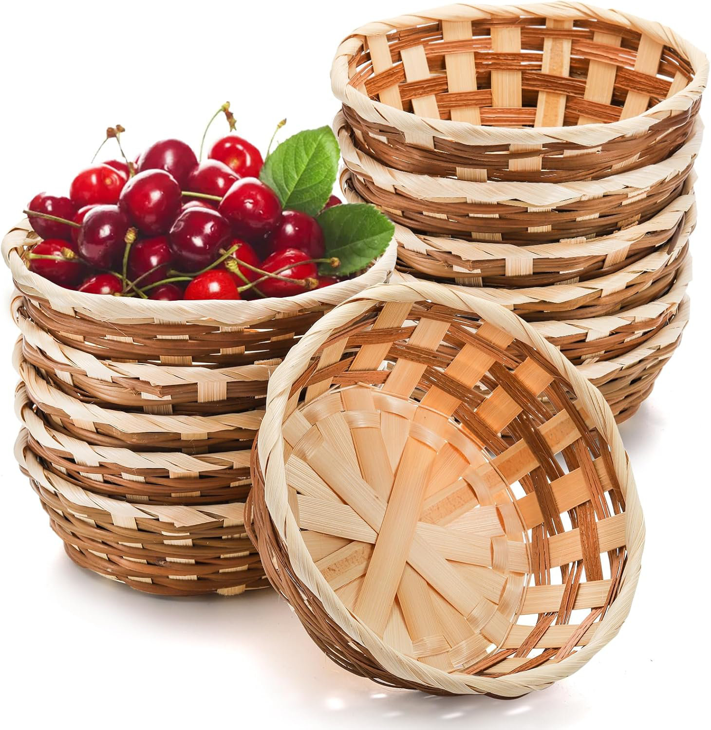 Gracie Oaks 12 Pack Round Gift Baskets, Bamboo Small Bread Fruit ...