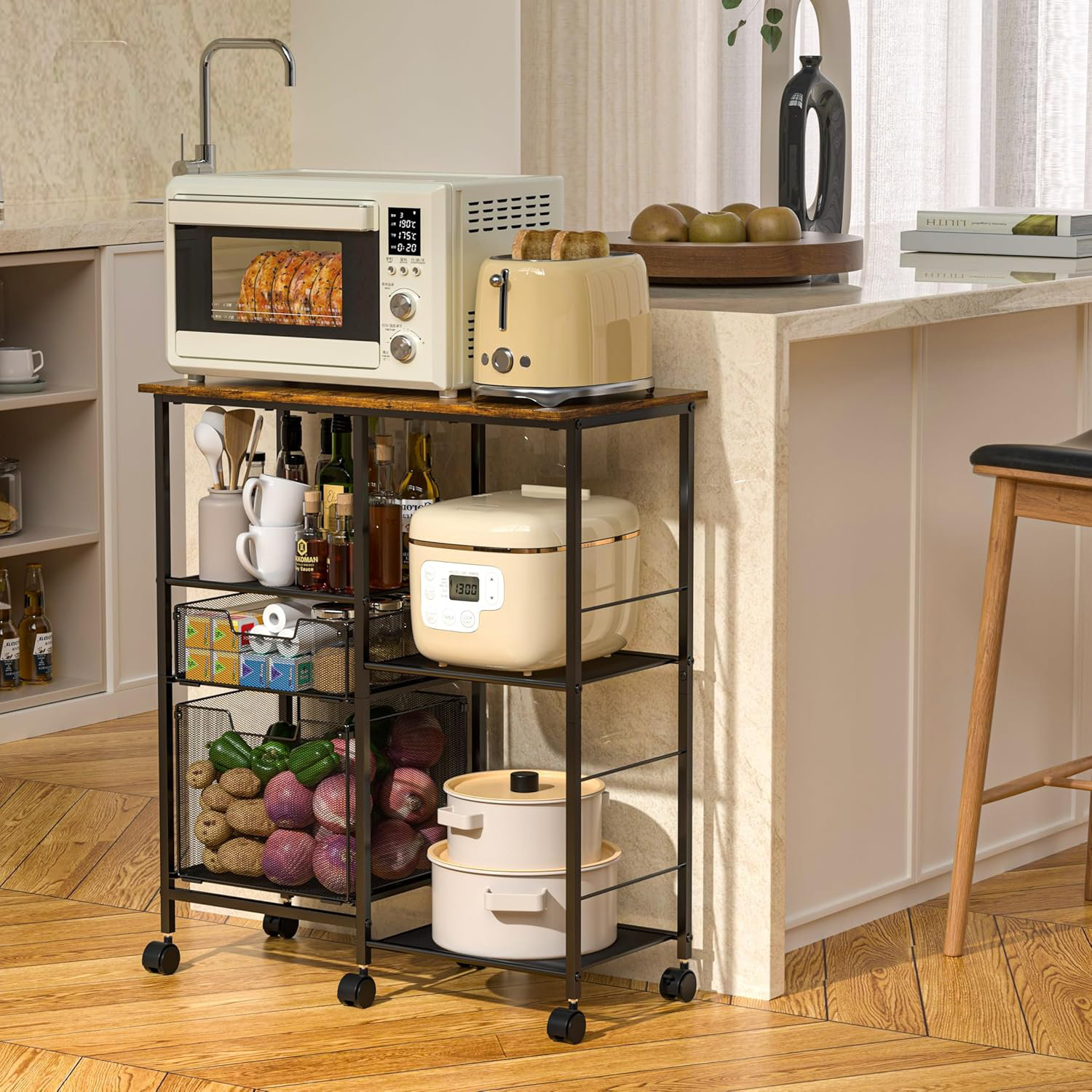 AMIBZ Rolling Microwave Cart With Storage, Microwave Stand With Drawers ...