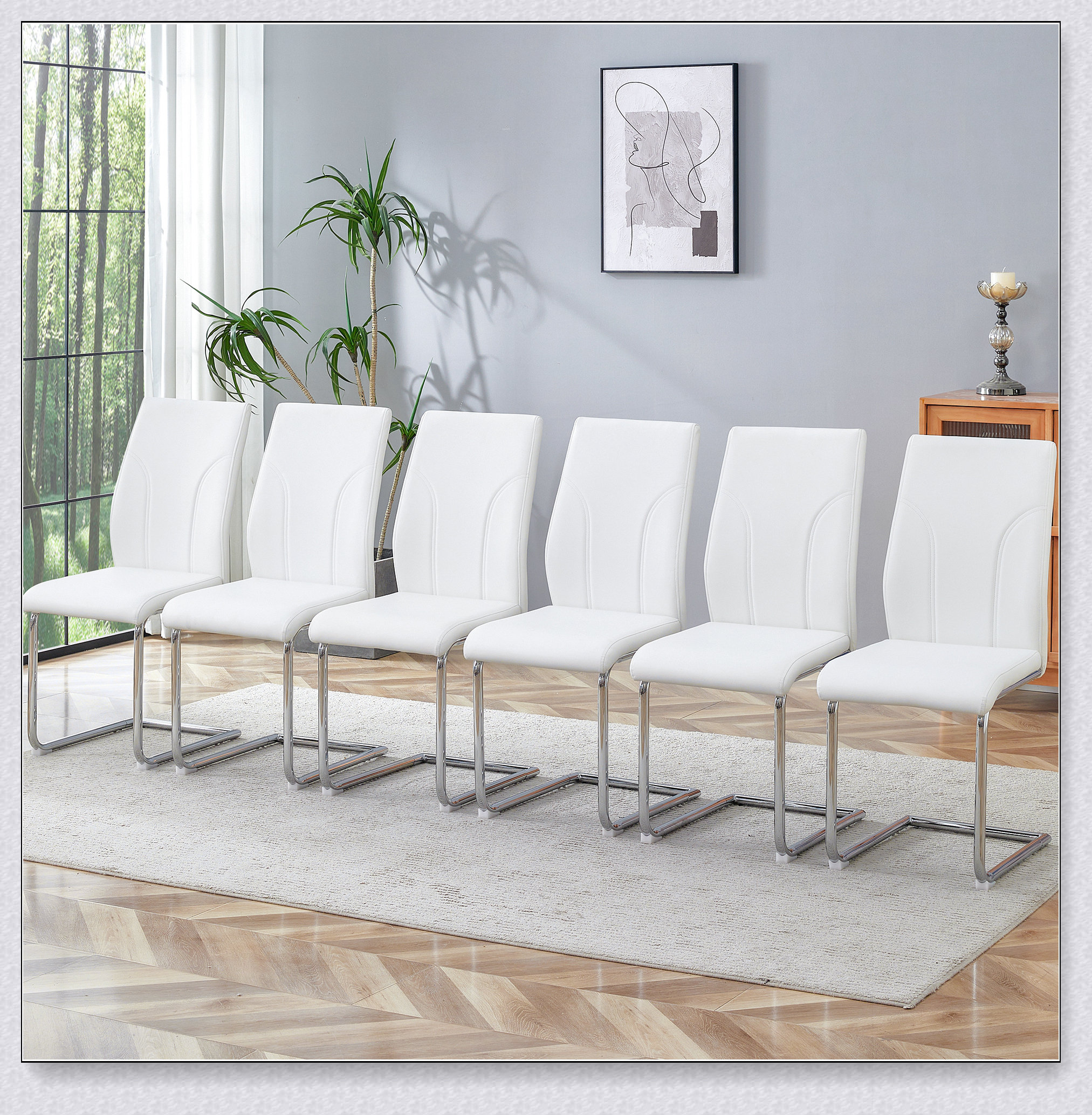 Corrigan Studio® Set of 6 dining chairs, white dining chair set, PU ...