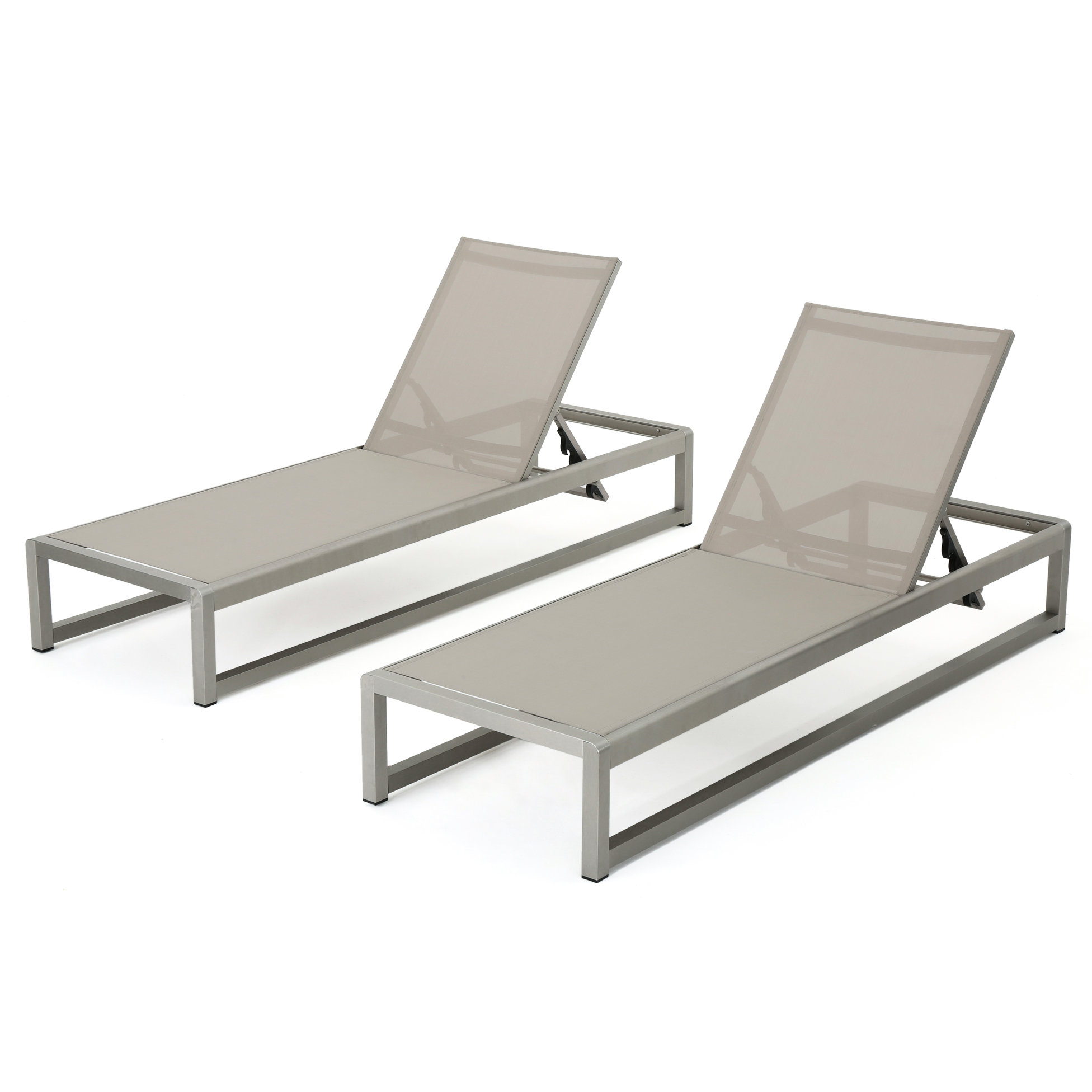 Orren Ellis Grey Chaise Lounge Of 2, Aluminum Frame And Adjustable For ...