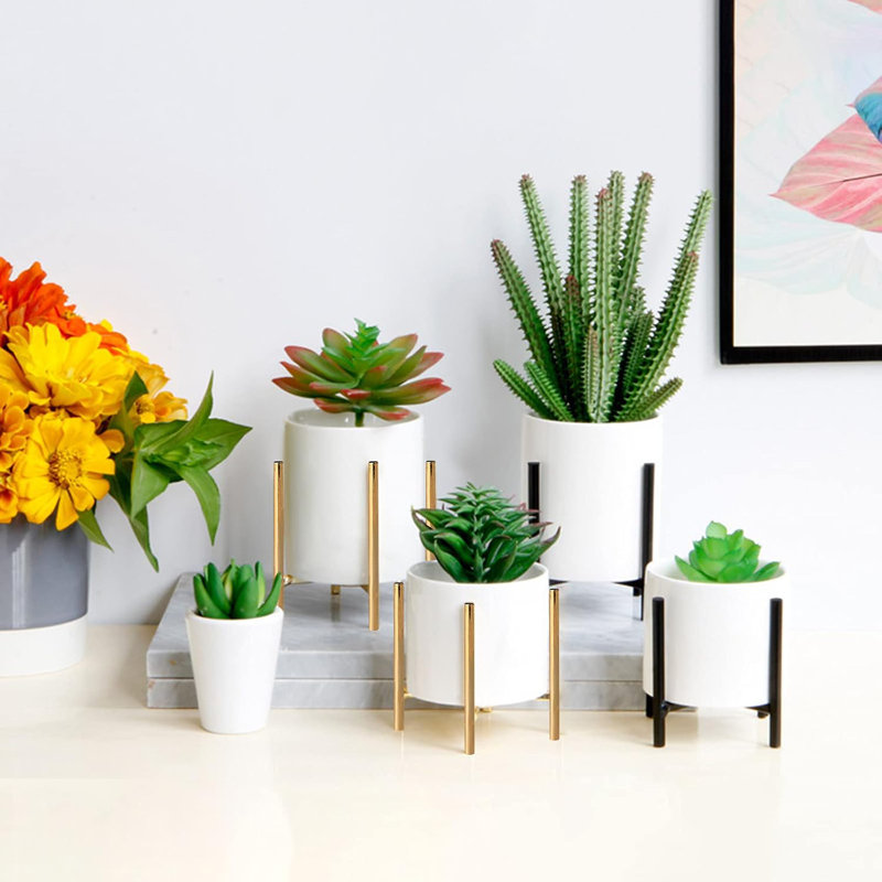 CORKURE White Ceramic Silverware Caddy With Golden Metal Frame | Wayfair