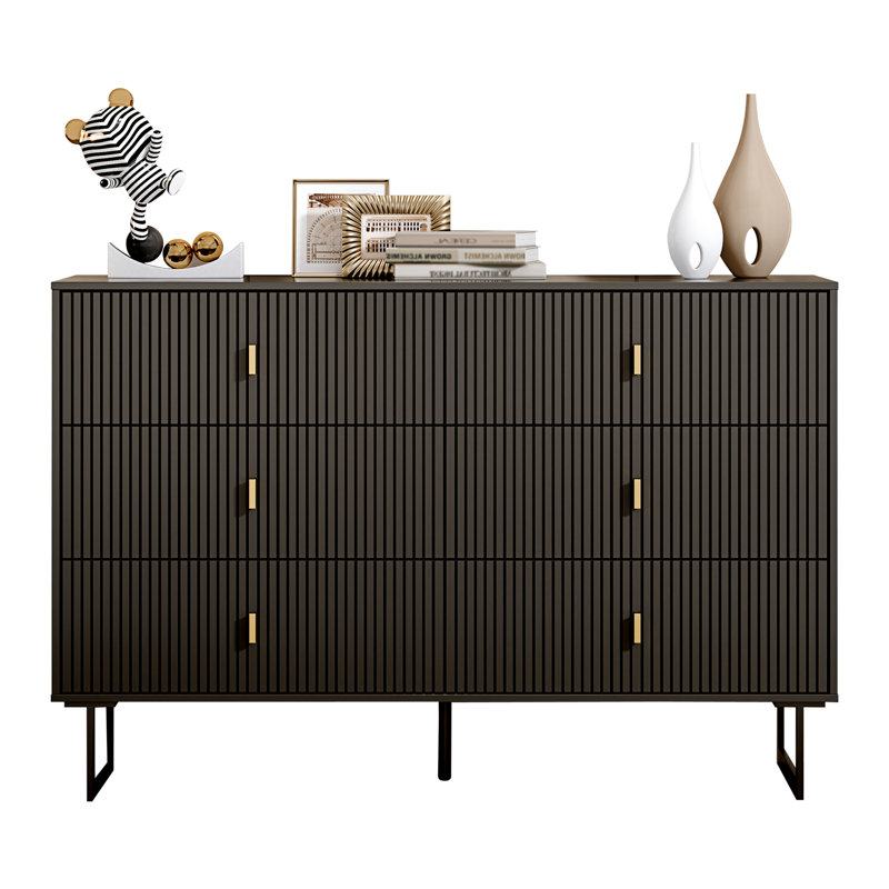 Ebern Designs Black 6 Drawer Dresser For Bedroom, Large Double Dresser ...