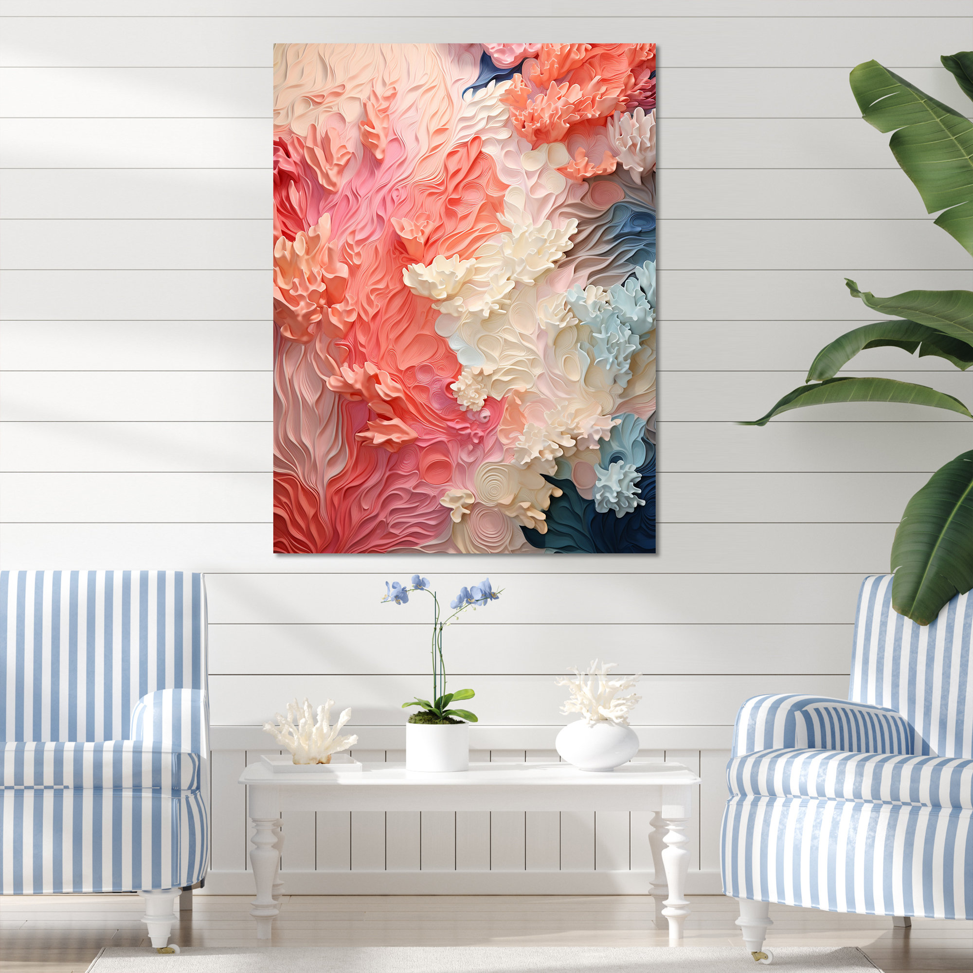 Highland Dunes Pink And White Coastal Coral Collage On Canvas Print ...