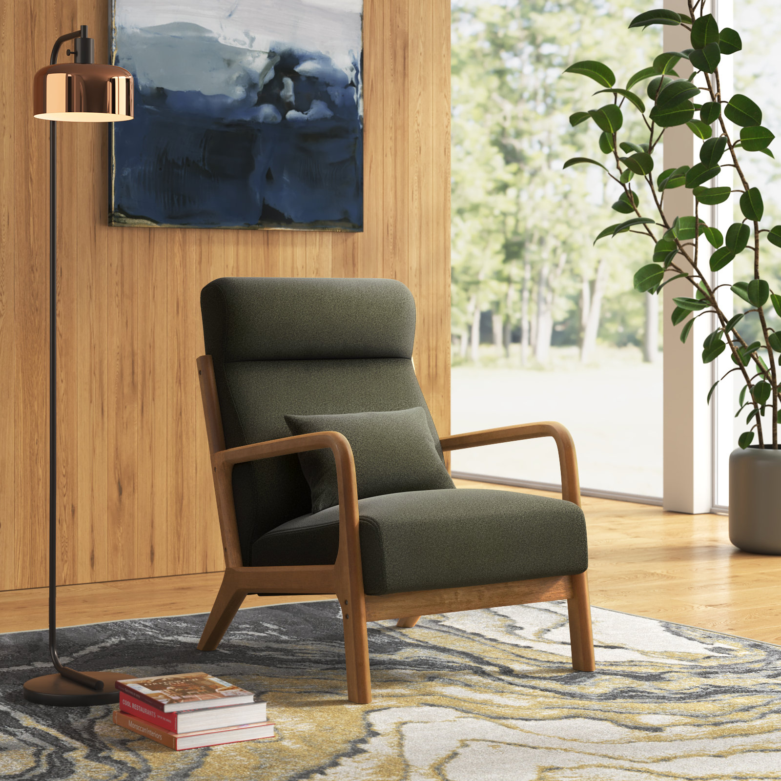 Wade Logan Ayyash 26'' Wide Modern Soft Linen Upholstered Solid Wood ...