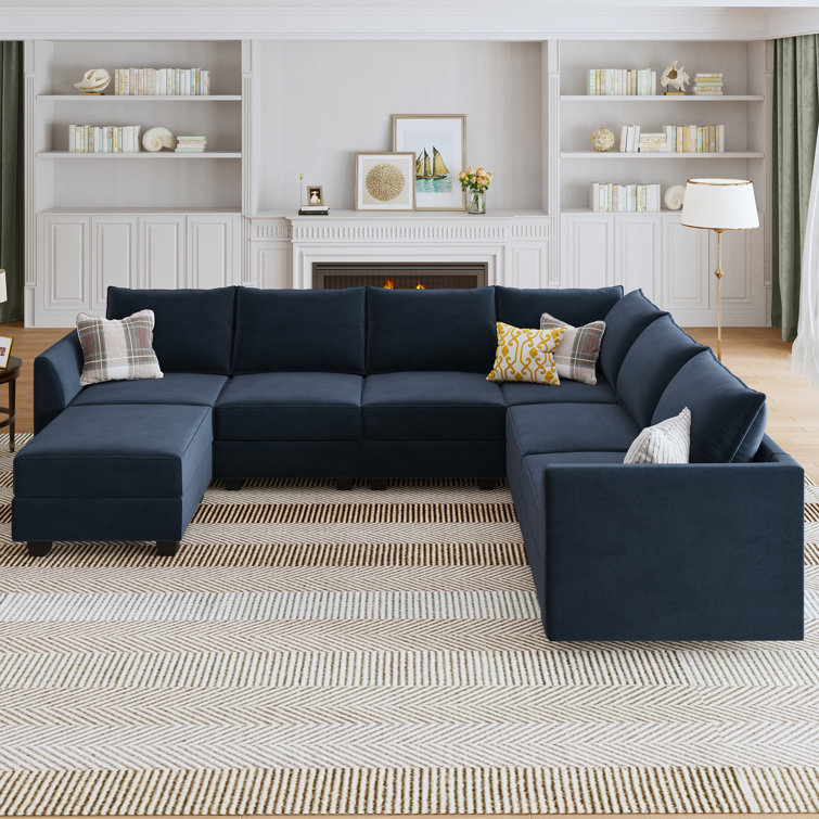 Wade Logan® Berenika Velvet Corner Sectional U Shaped Modular Sofa ...