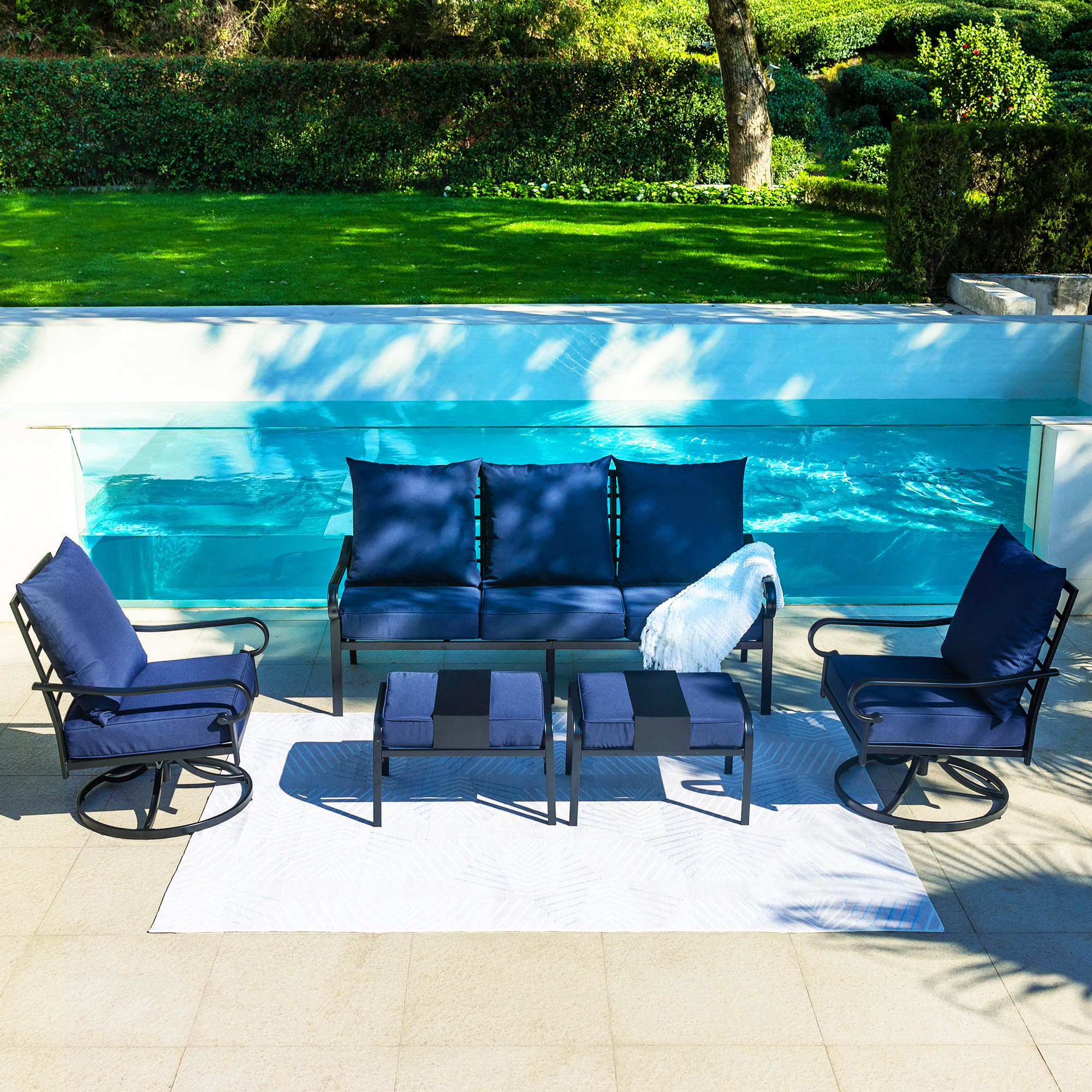 Lark Manor™ 5-Piece Metal Frame Patio Furniture Set with Swivel Rocking ...