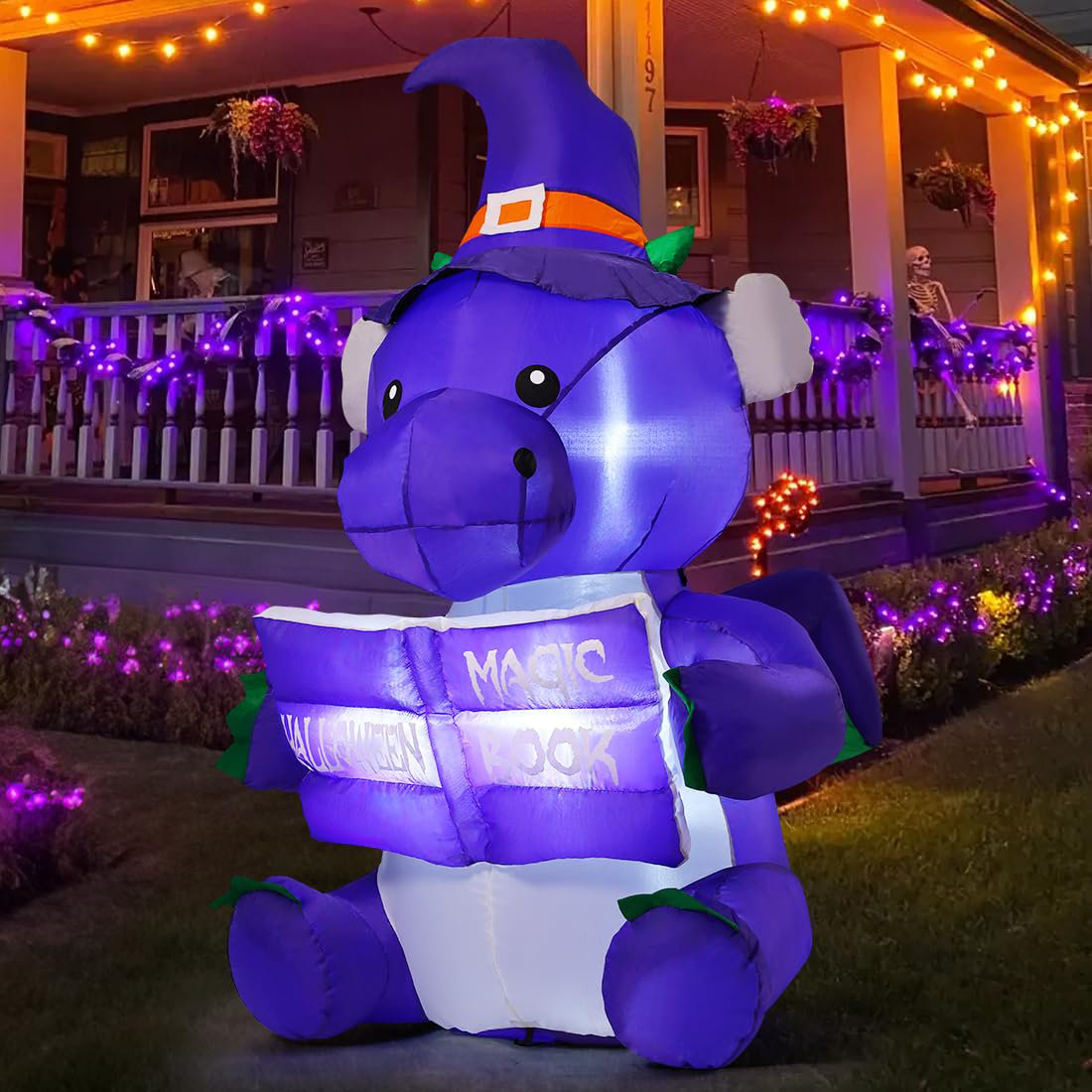 The Holiday Aisle® Purple Dinosaur with Witch's Hat 5 FT Halloween ...