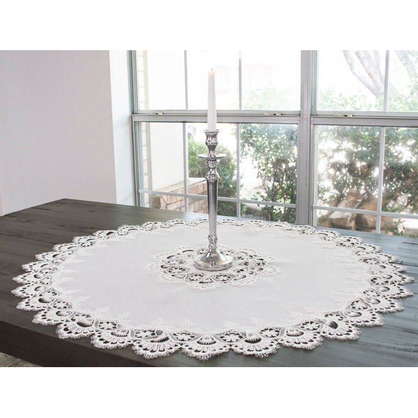 House of Hampton® Elmwood White European Lace Antique Lace Table Topper ...