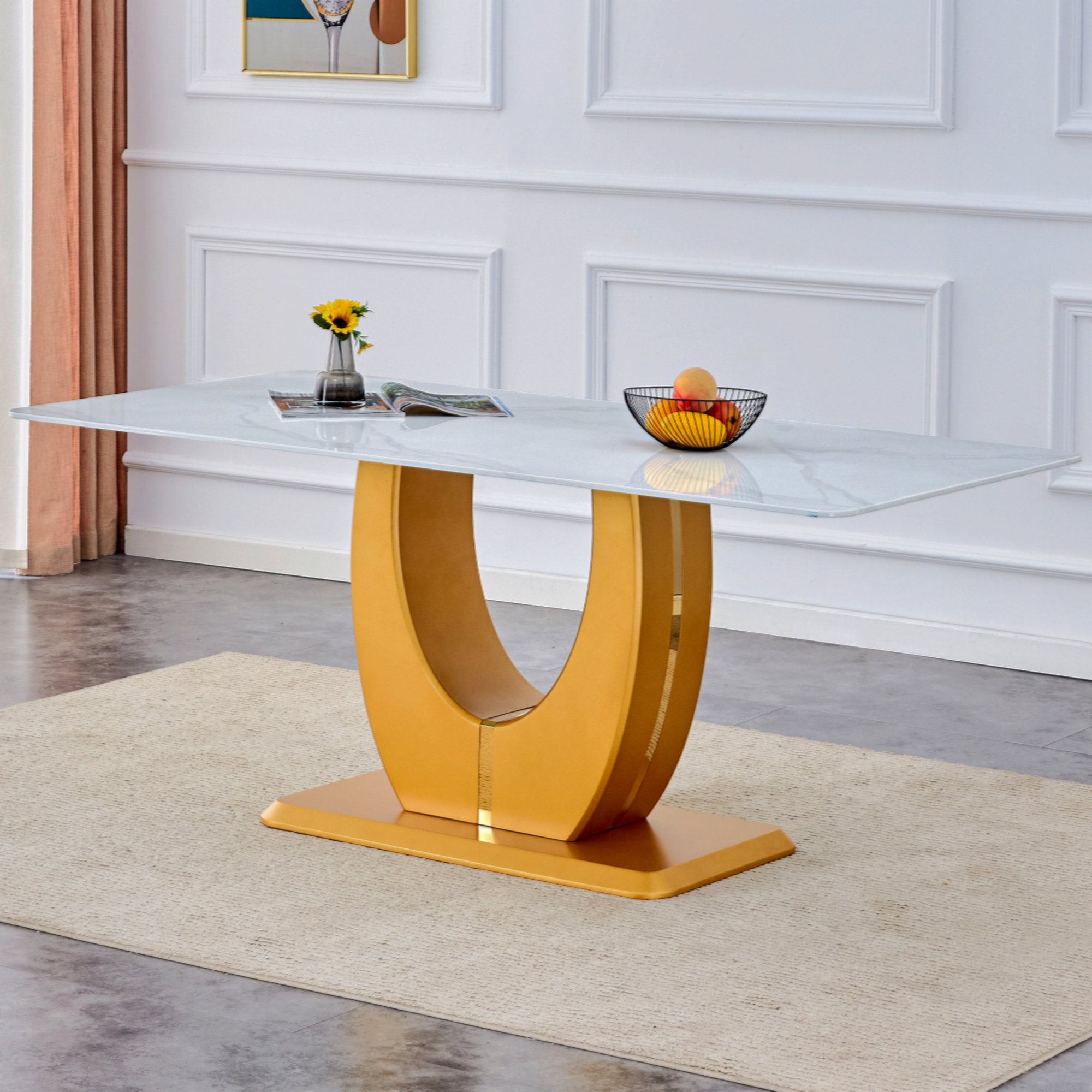 Brayden Studio Modern Style Imitation Marble Grain MDF Dining Table - U ...