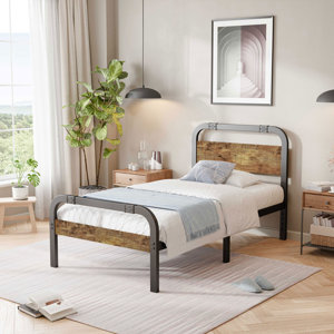 17 Stories Modern Industrial Style Solid Metal Bed Frame With Headboard ...