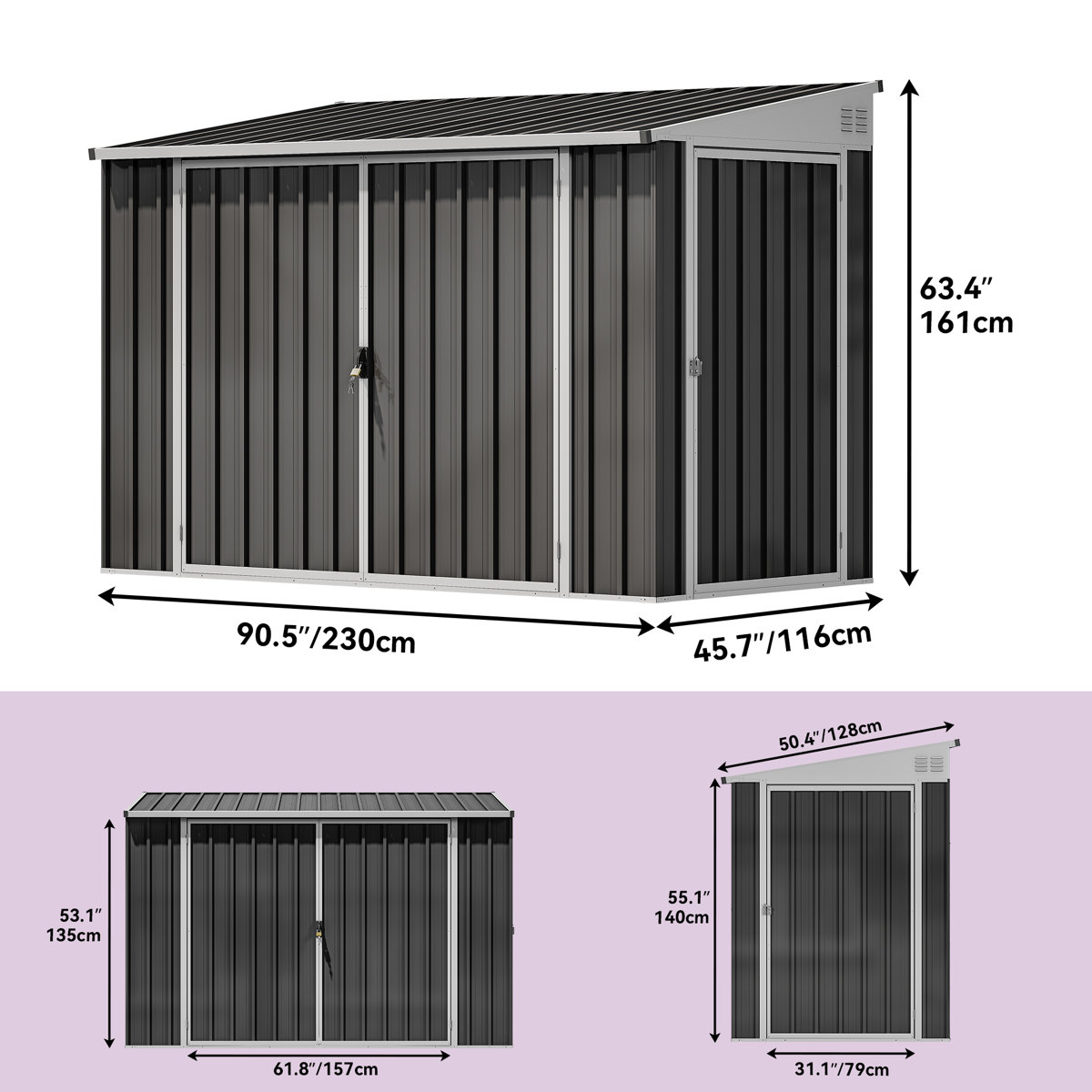 Edrosie Inc 8 ft. W x 4 ft. D Metal Lean-to Storage Shed & Reviews ...