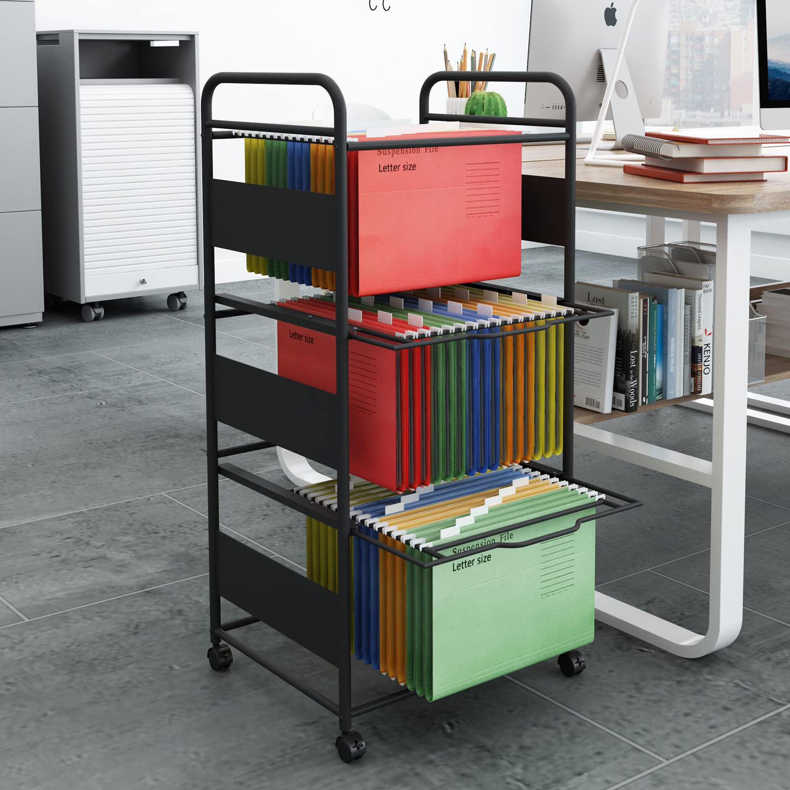 Hokku Designs 3-Tier Metal Rolling File Cart With Lockable Wheels For ...