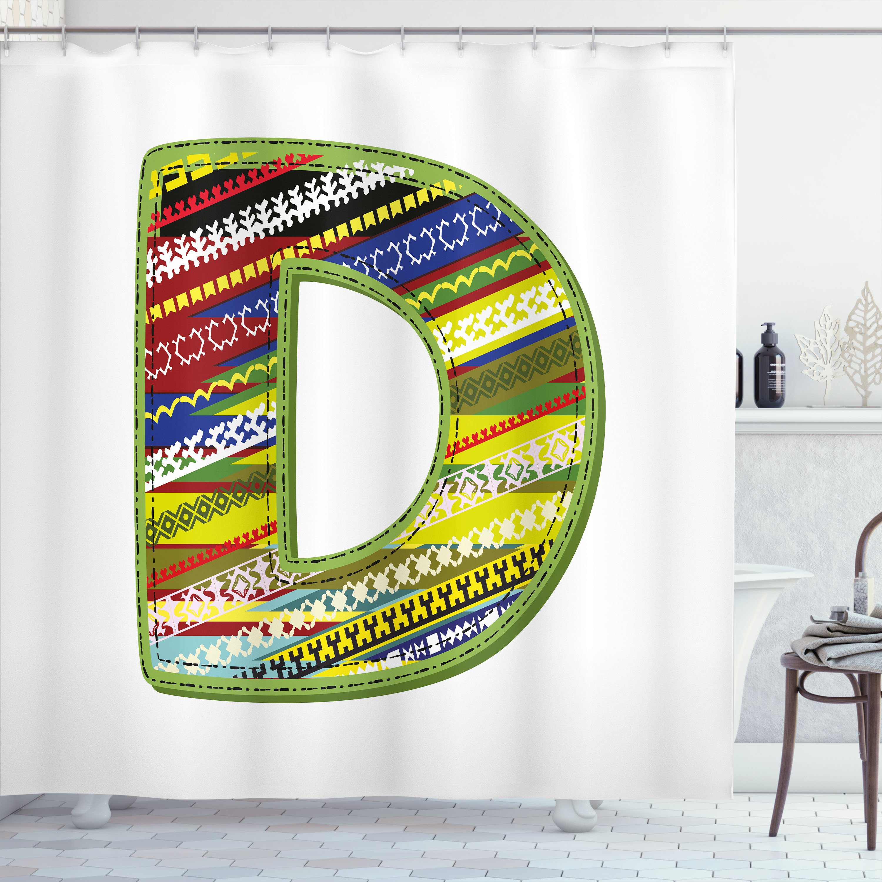 Ambesonne Letter D Shower Curtain Letter Ornament Retro Multicolor ...
