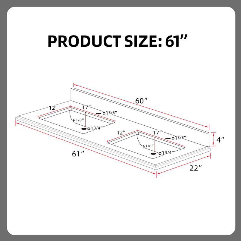 ZEAFIVE 61" Double Bathroom Vanity Top in Carrara Stone with Sink | Wayfair